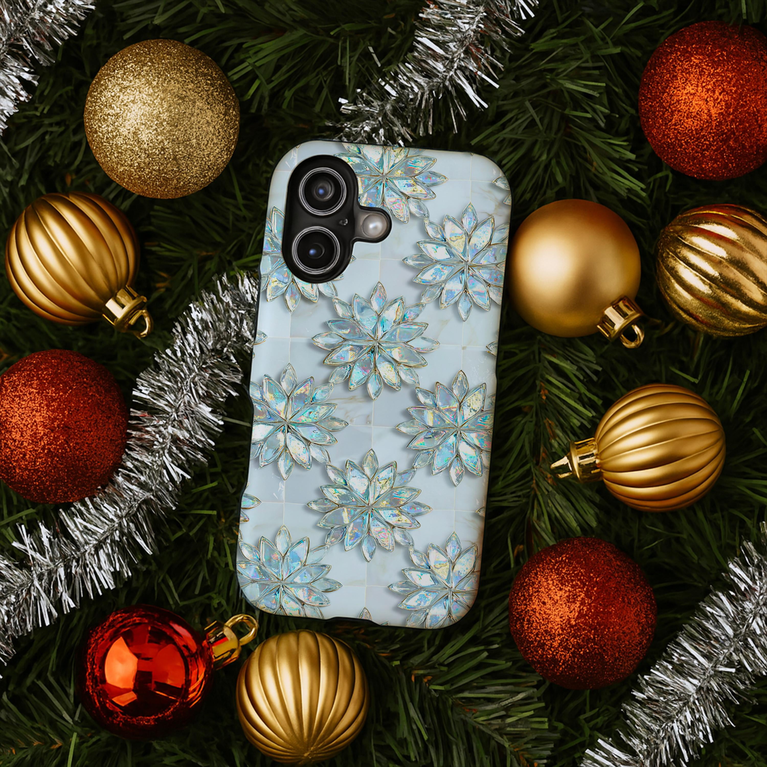 Snowflake Crystal Pattern Winter Glow Phone Case with iPhone 17 through ...