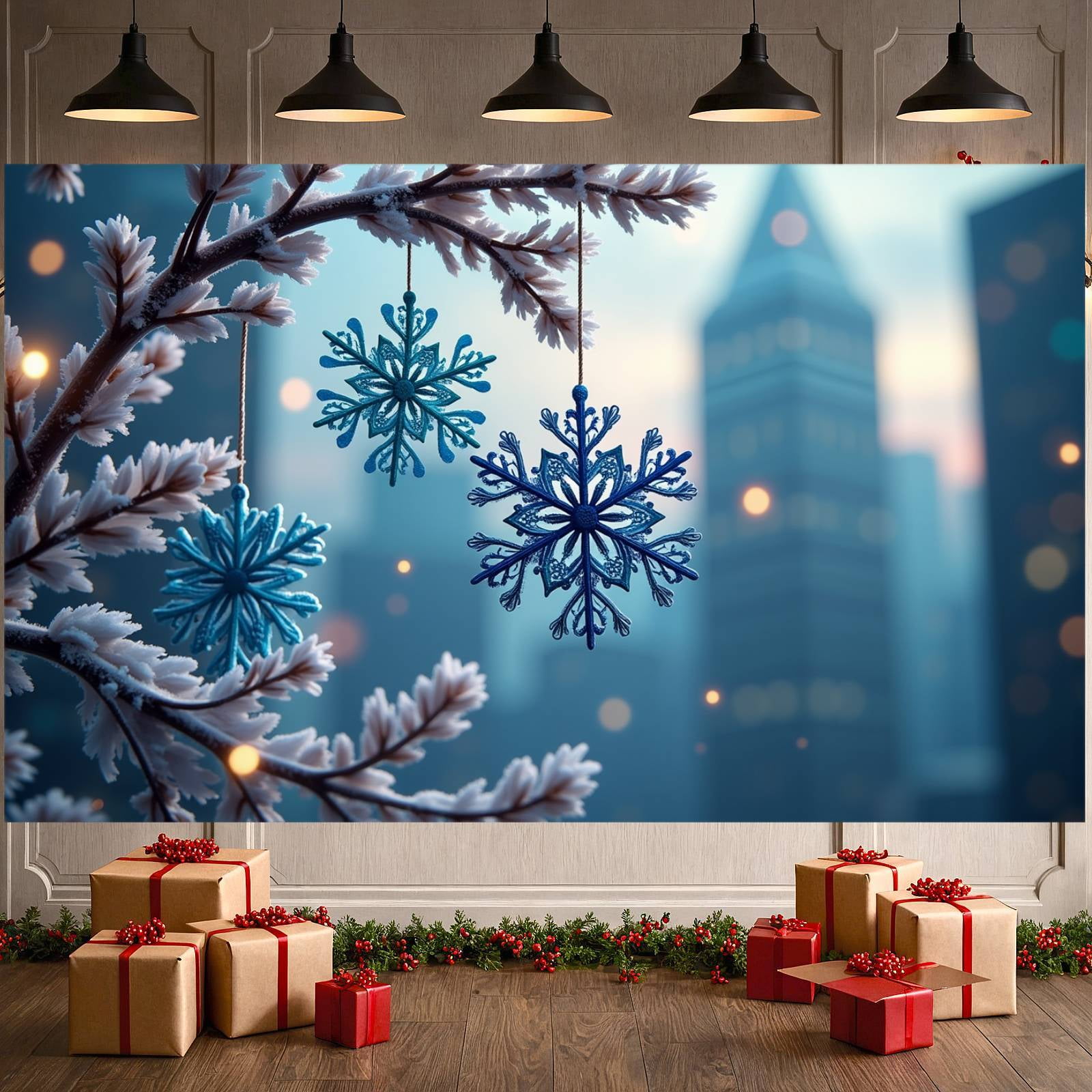Snowflake Design Winter Banner Castle Pattern Frozen Backdrop Blue ...