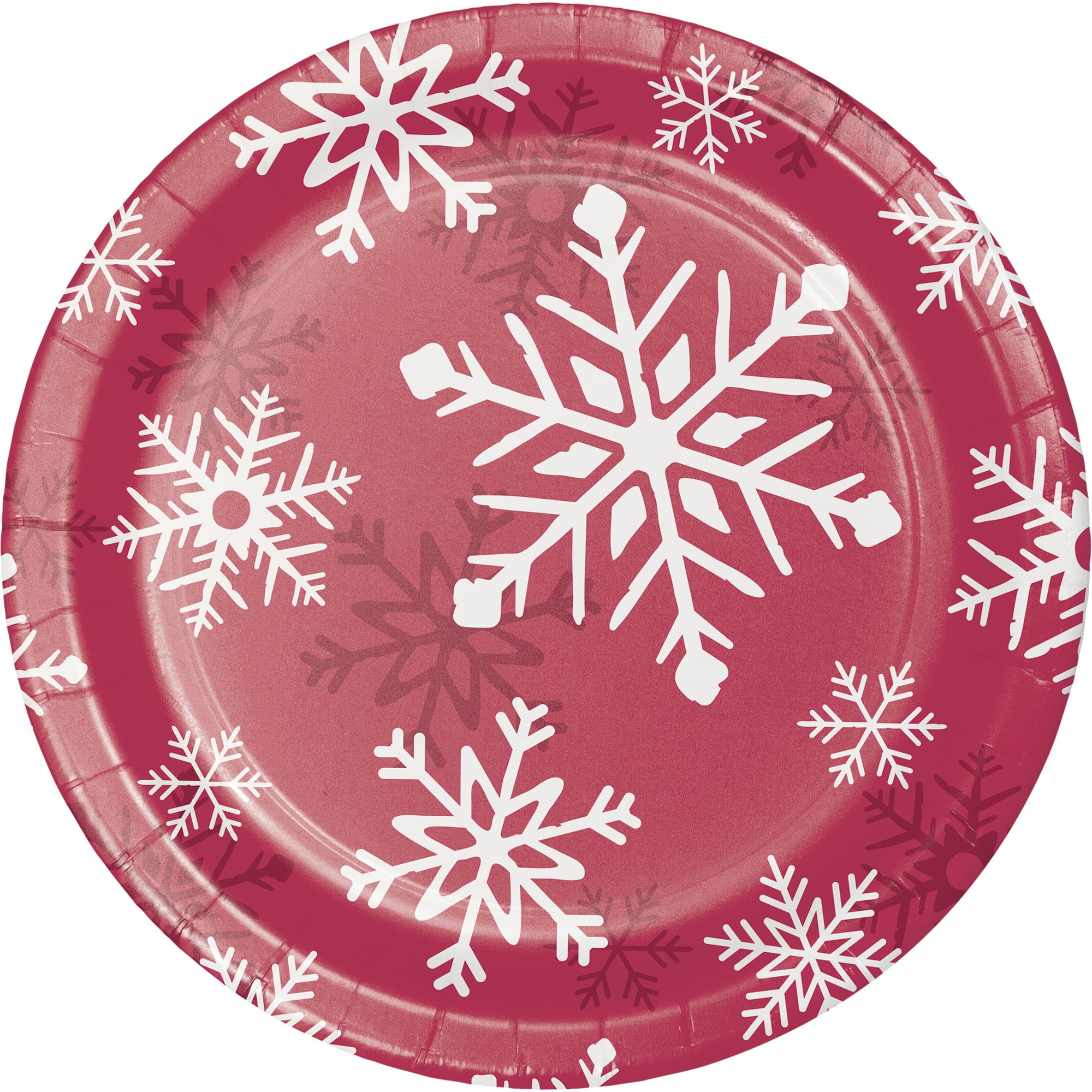 Red and White Snowflake Round Disposable Paper Plates, 9 in, 20 Count ...