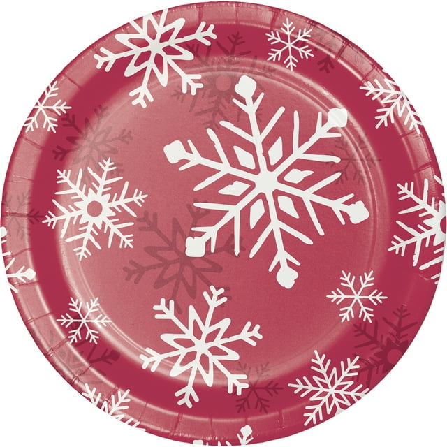 Red and White Snowflake Round Disposable Paper Plates, 9 in, 20 Count ...