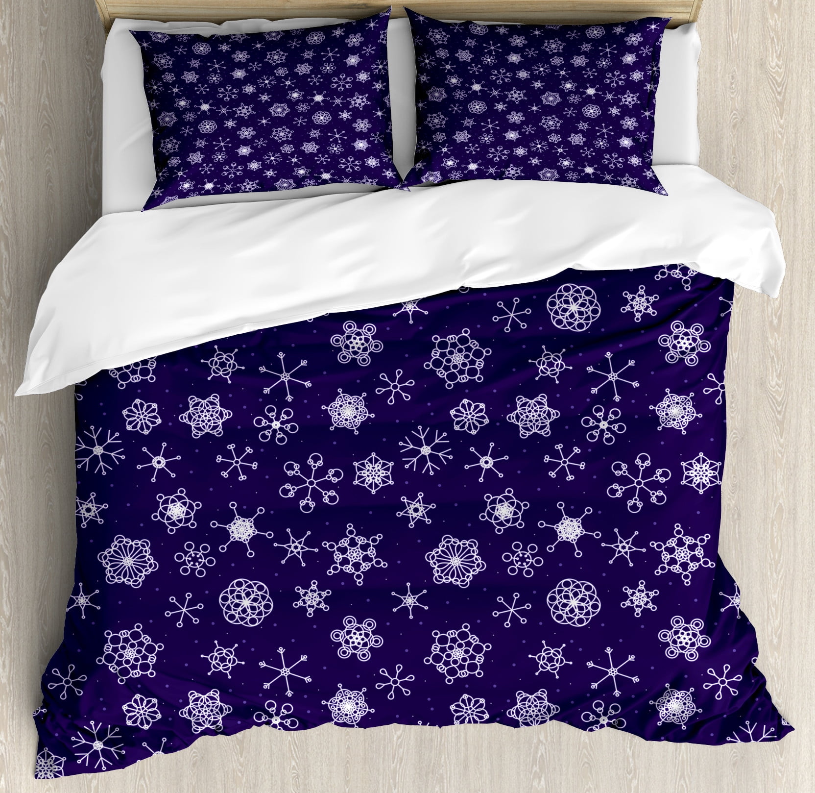Snowflake Duvet Cover Set, Pattern of Continuous Purple Toned ...