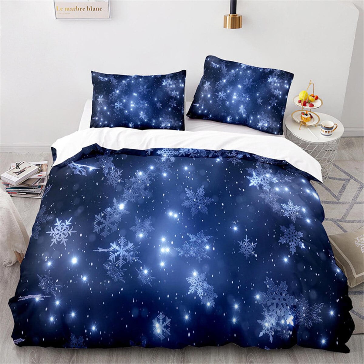 Snowflake Duvet Cover Winter Theme Geometric Pattern Microfiber Blue ...