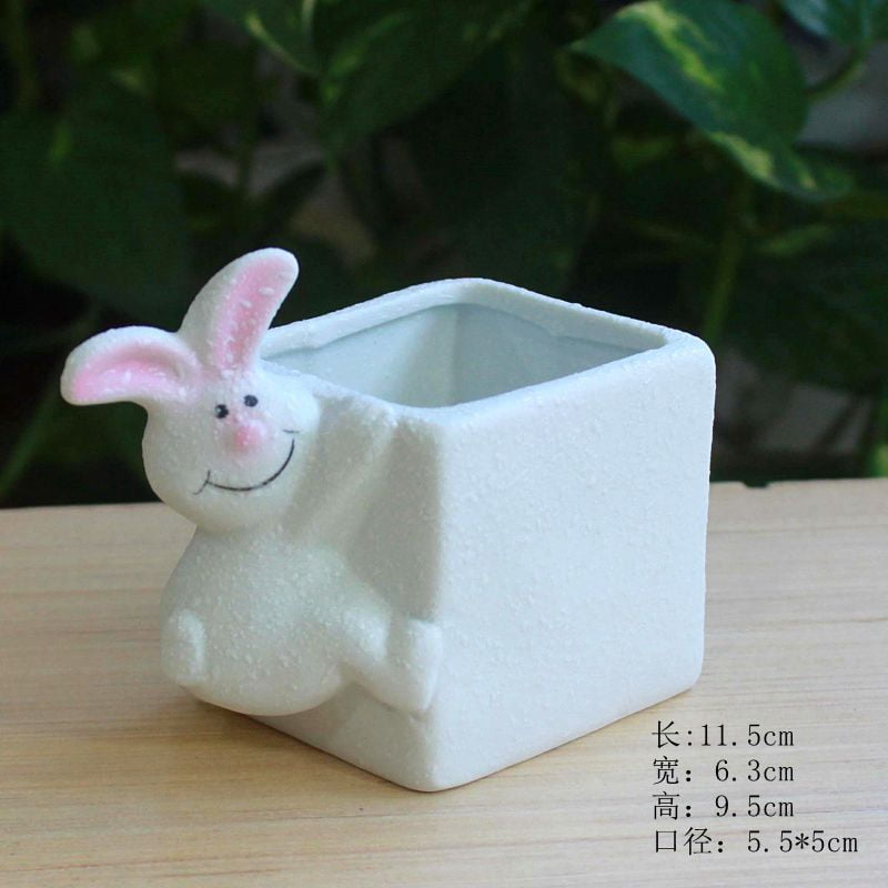 Snowflake Glaze Ceramic Succulent Planter - Nordic Style Rabbit Flower ...