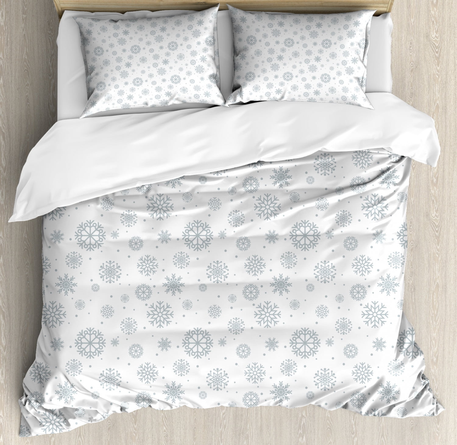 Snowflake King Size Duvet Cover Set, Doodle Style Symmetrical Motifs of ...