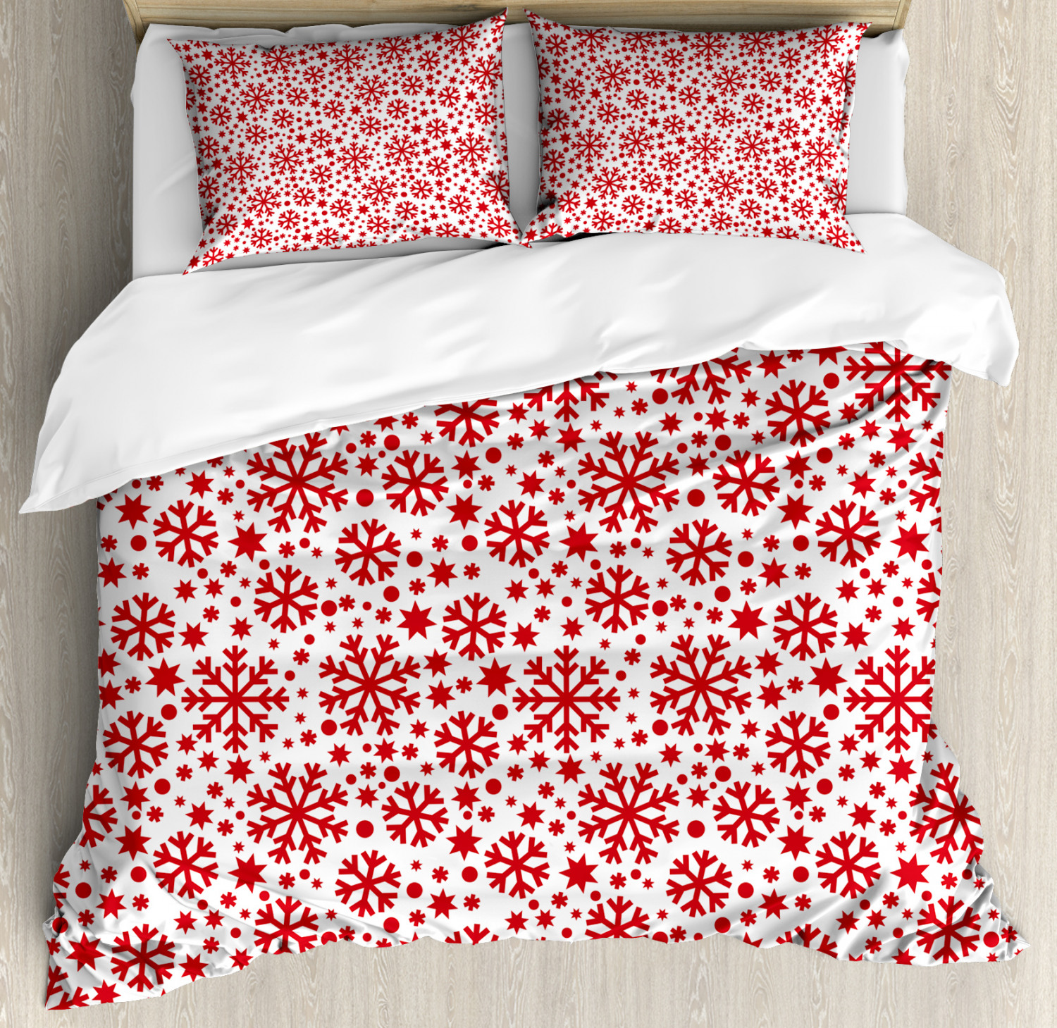 Snowflake King Size Duvet Cover Set, Stars Seven Pointed Stars and Dots ...