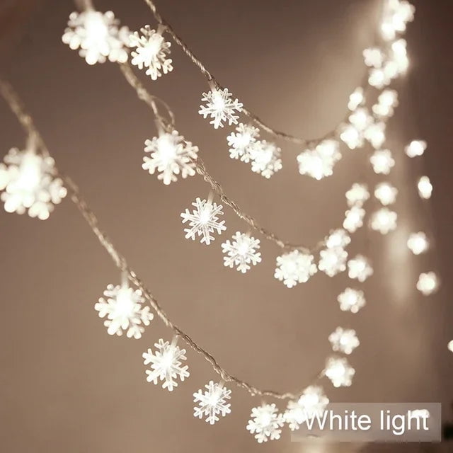 Snowflake LED String Lights - Battery-Operated Fairy Lights Garland ...