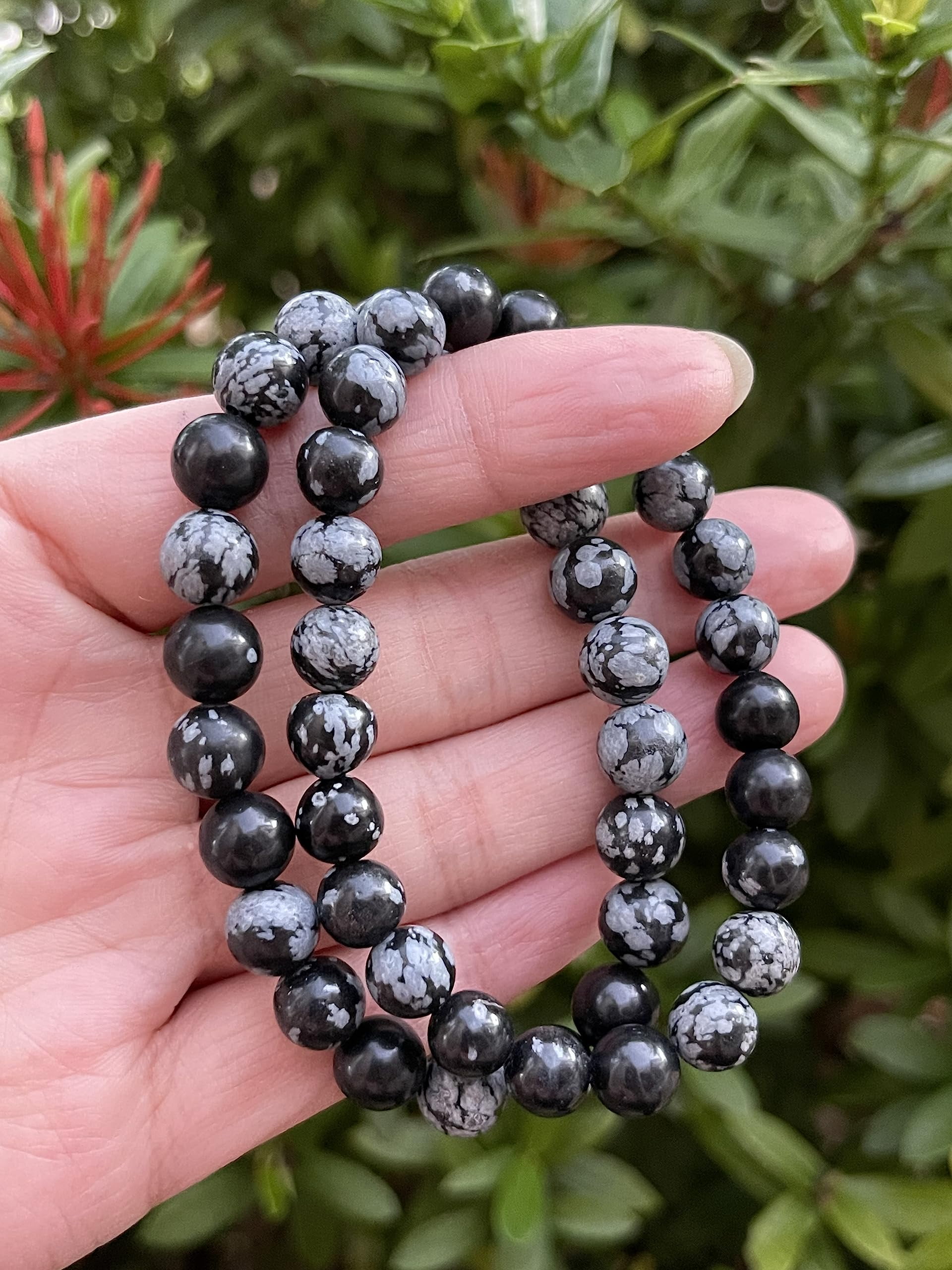 Snowflake Obsidian Crystal Bead Bracelet 8mm, Genuine Snowflake ...