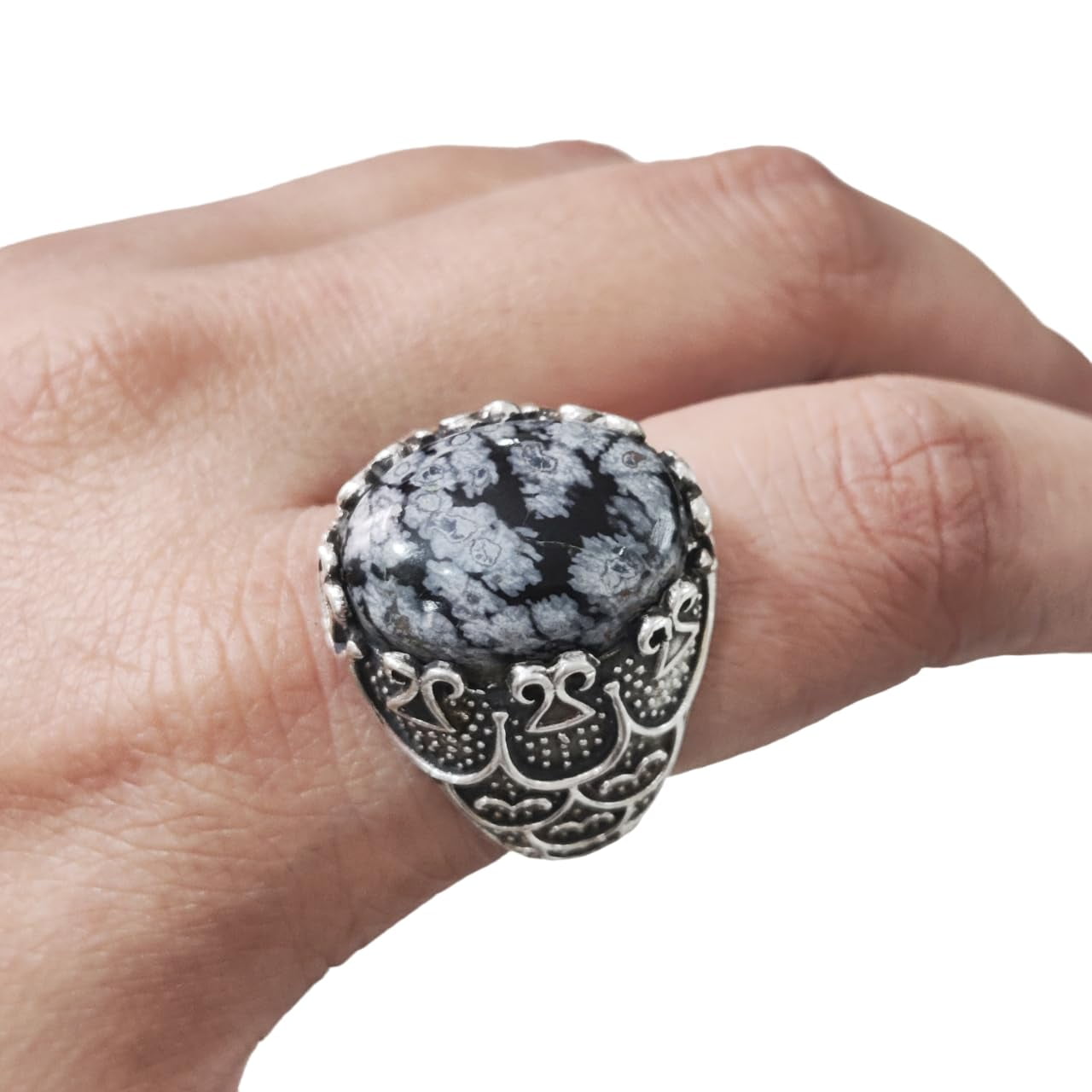 Snowflake Obsidian Mans Ring, Natural Snowflake Obsidian, Gents Ring ...