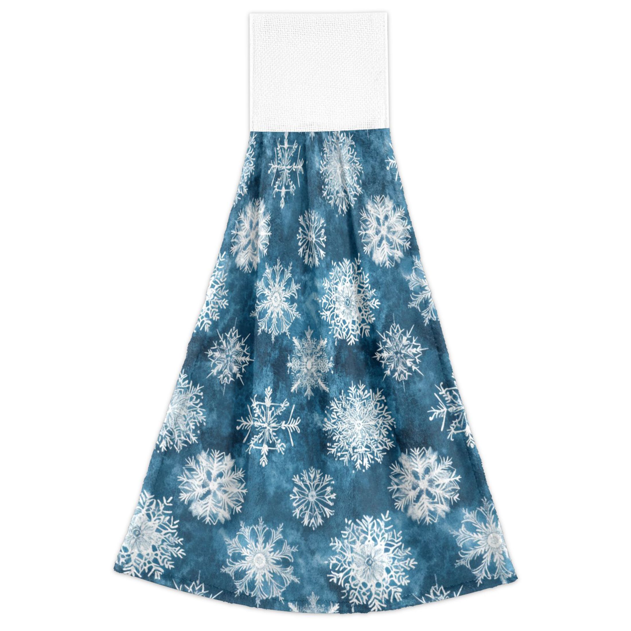 Snowflake Pattern Print Kitchen Hand Towels with Hanging Loop Absorbent ...