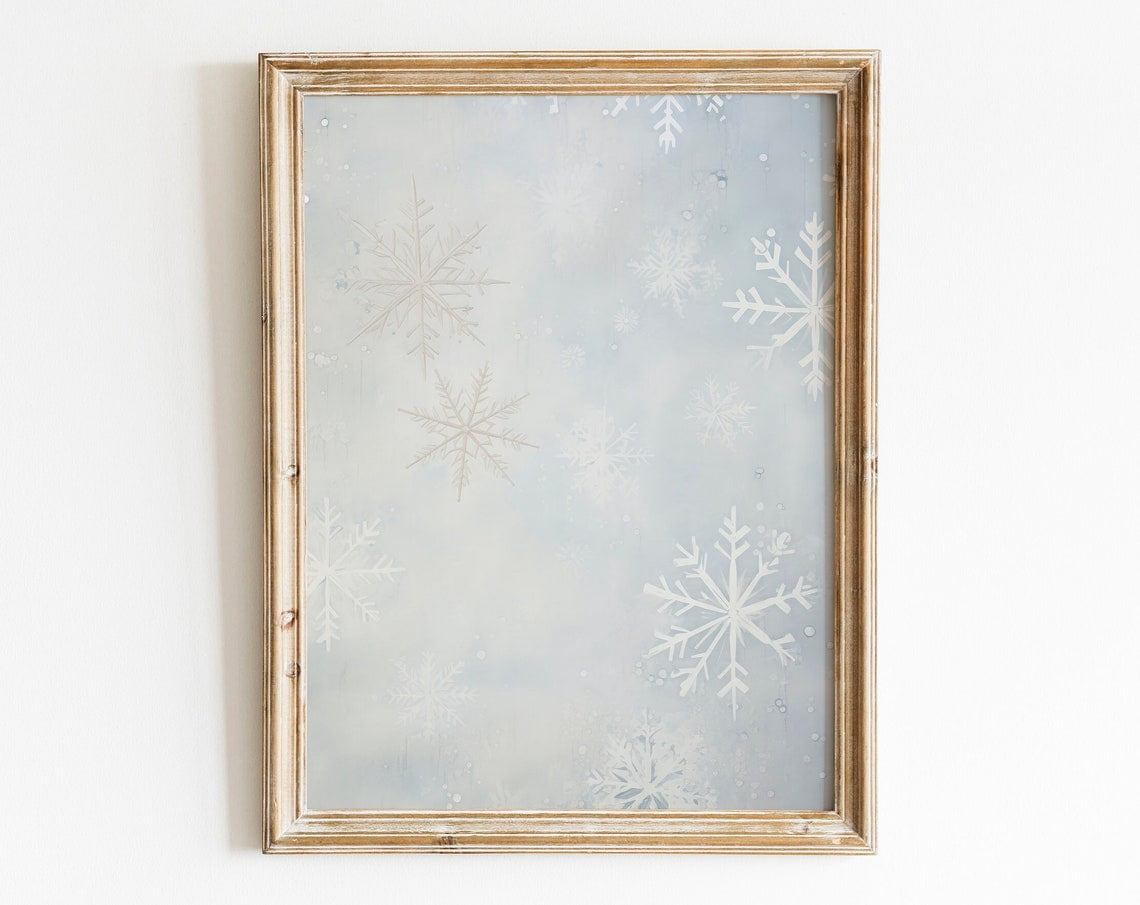 Snowflake Pattern Vintage Winter Print, Farmhouse Wall Decor, Winter ...