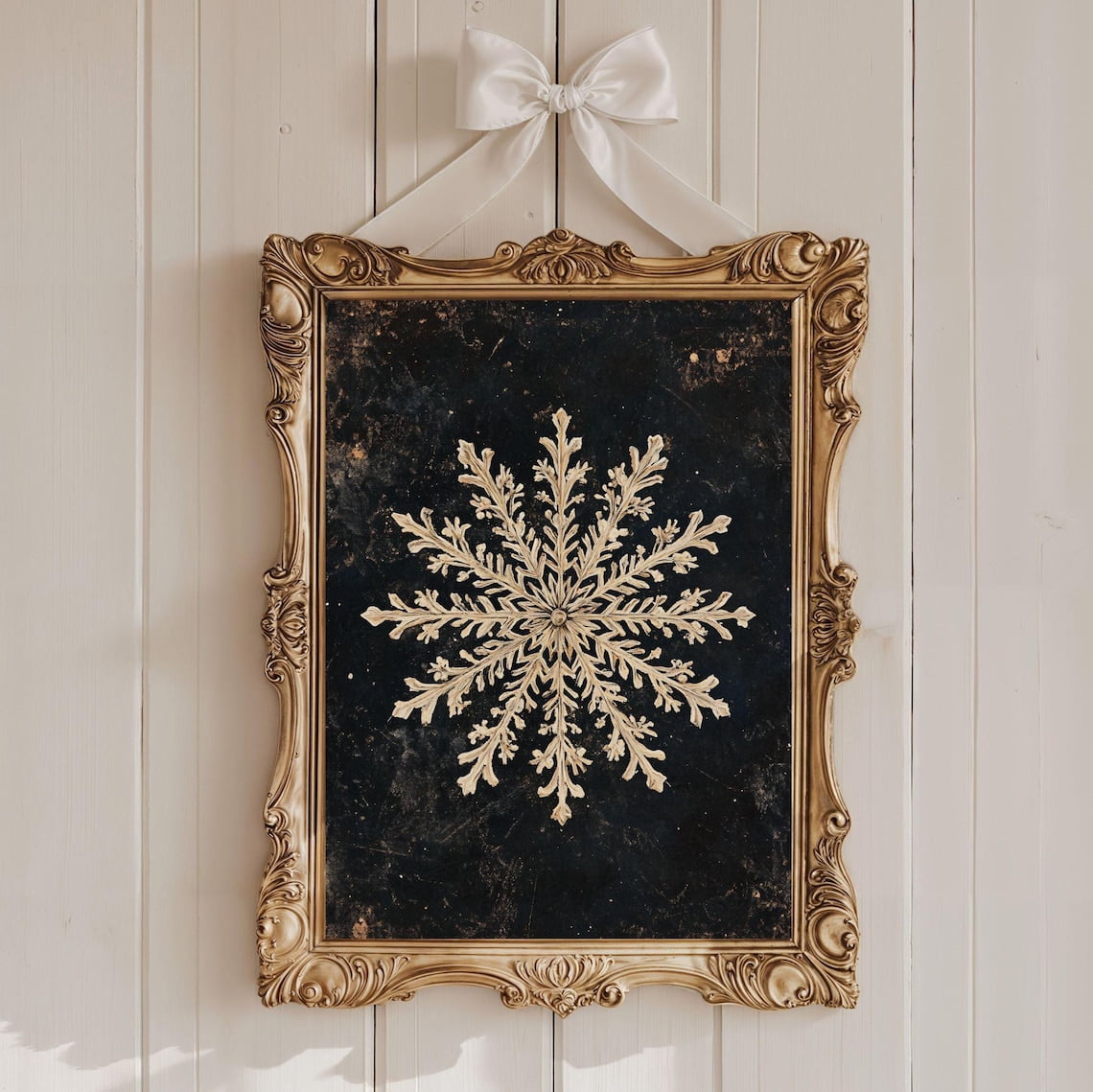Snowflake Poster, Moody Winter Holiday Snowflake Art, Dark Winter ...