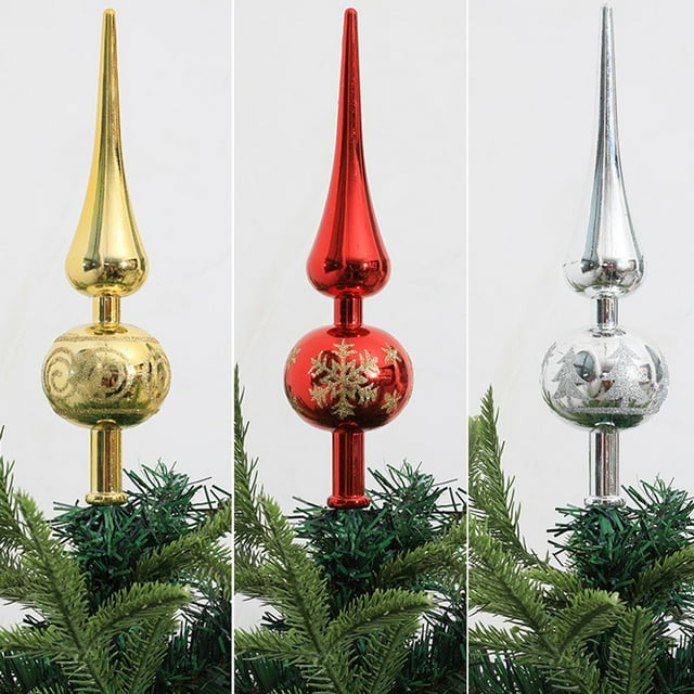 Plastic Snowflake Print Gourd Shape Christmas Tree Topper with Pointed ...