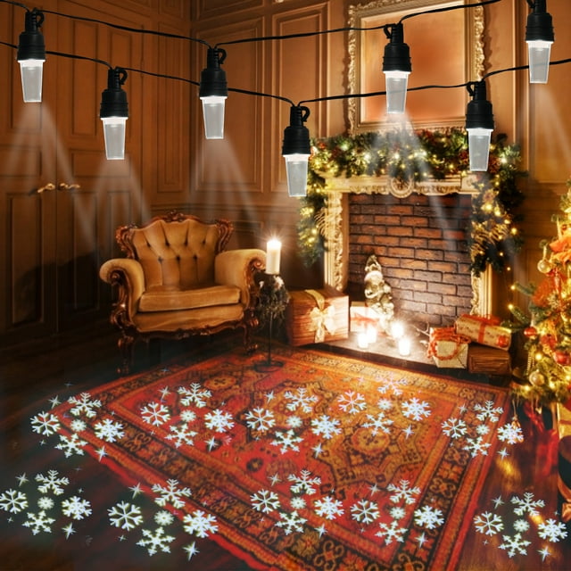 Snowflake Projection String Lights - Hanging Outdoor String Lights ...