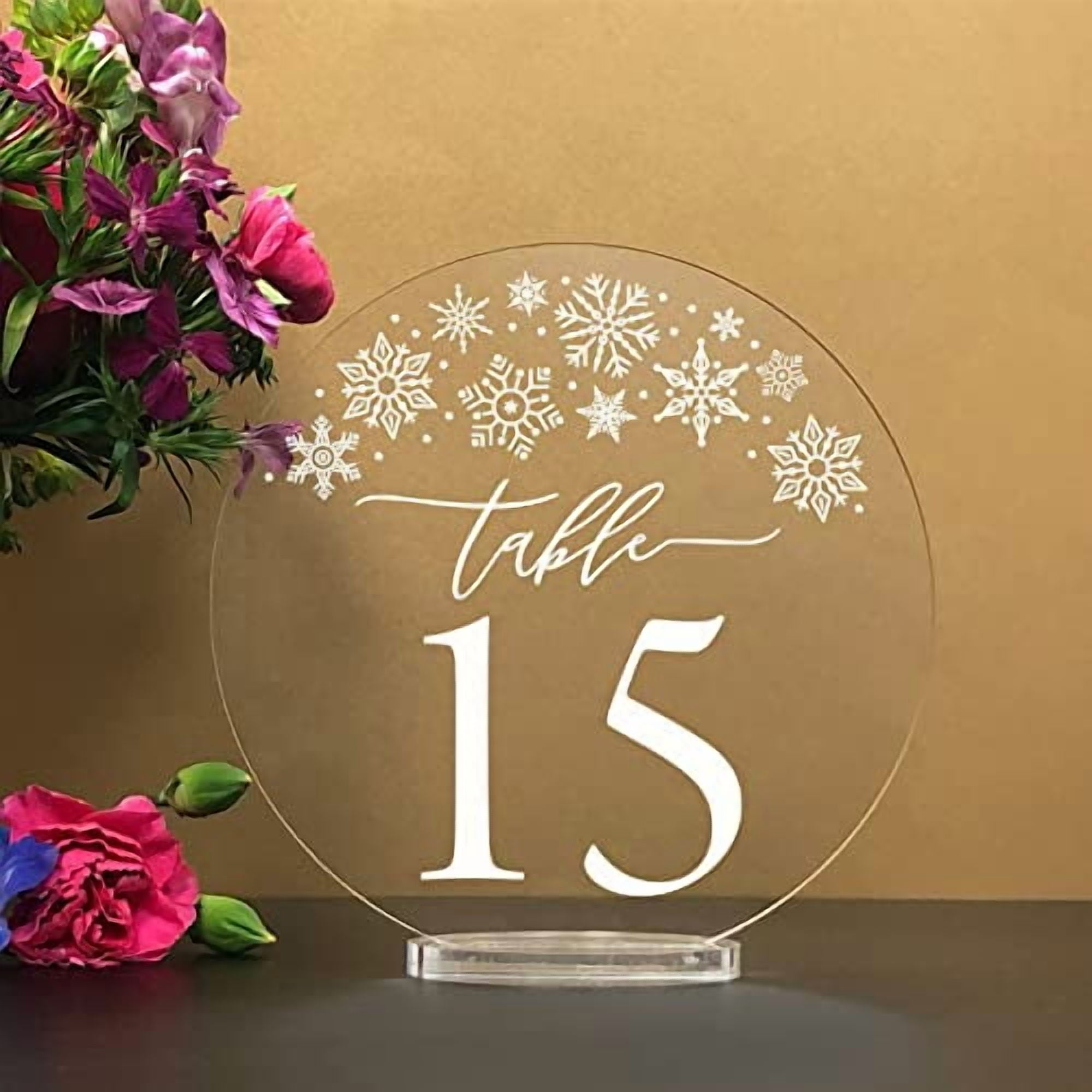 Snowflake Round Table numbers with stand, clear acrylic wedding table ...