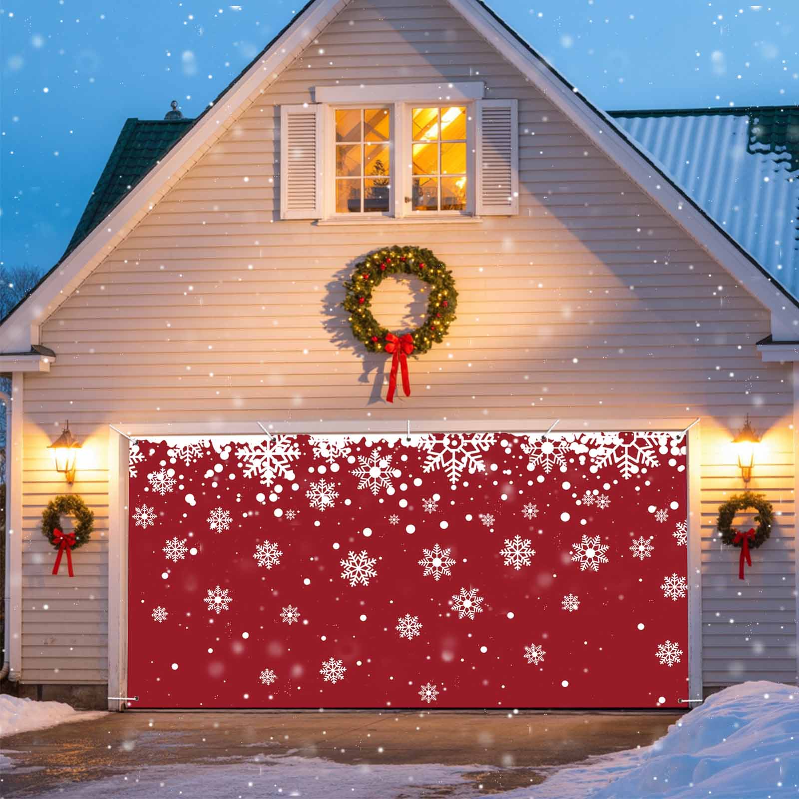 Snowflake Snow Garage Door Decorations, 6x13ft Garage Door Cover Banner ...