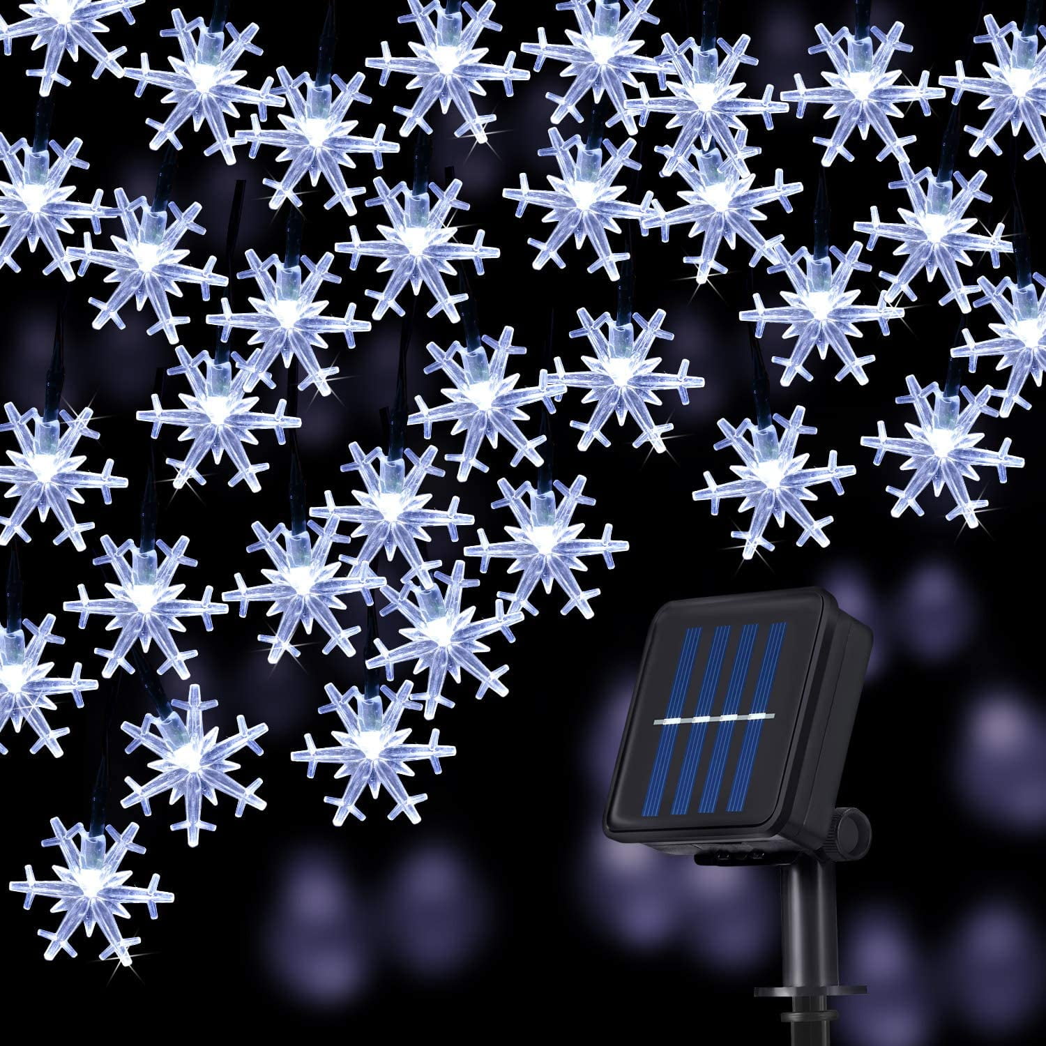 Snowflake Solar String Lights, 30LED 20ft 8 Modes Waterproof Outdoor ...
