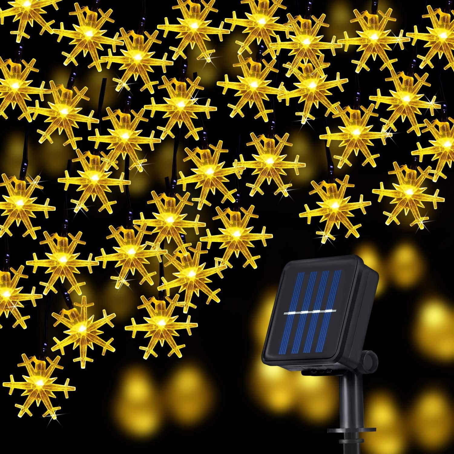 Snowflake Solar String Lights, 30LED 21ft 8 Modes Solar Powered Fairy ...