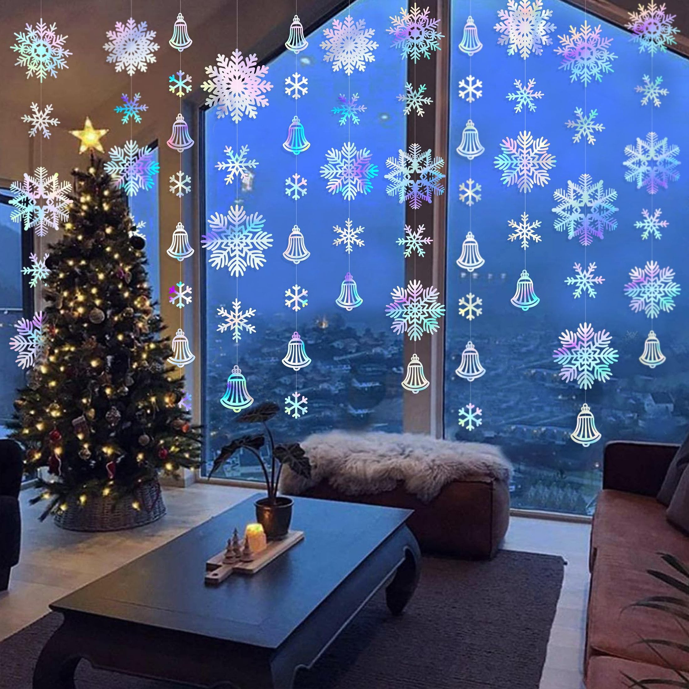 Snowflake Spectacular Iridescent Bell Garland - Big Holographic ...