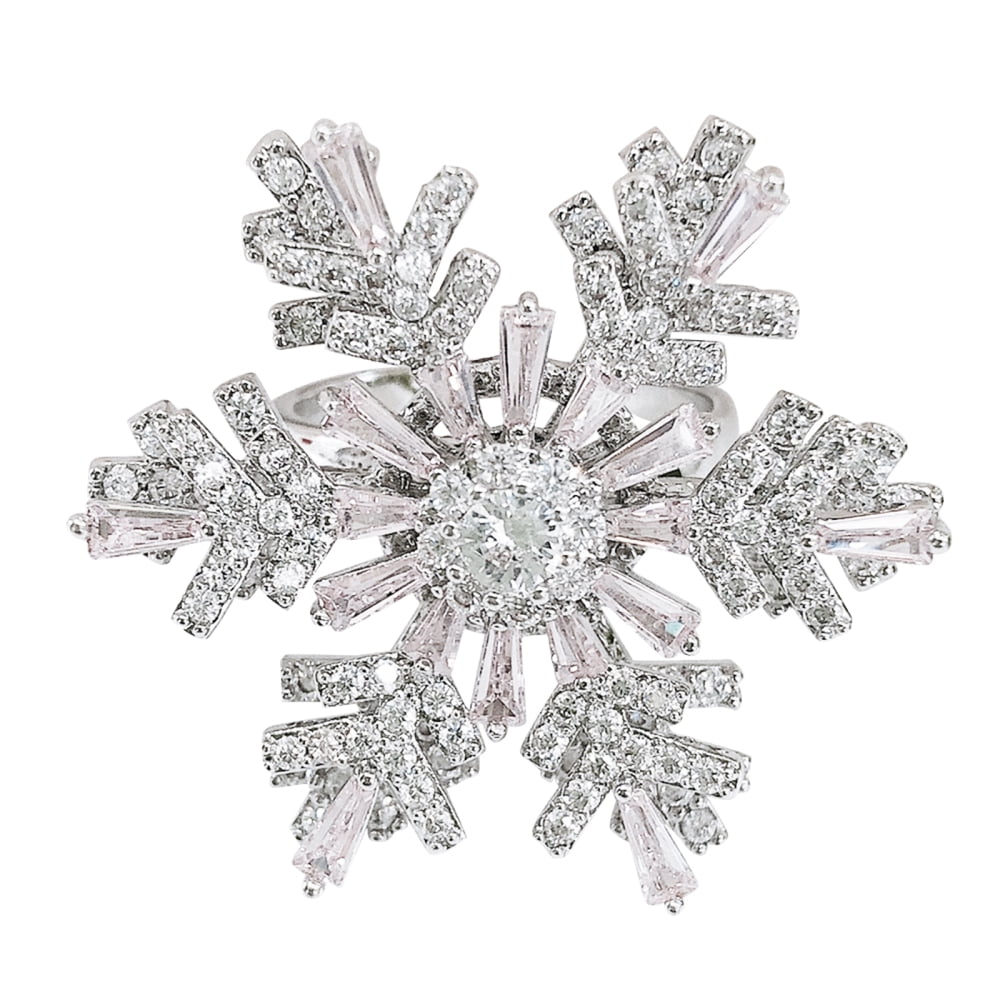 Snowflake Spinner Ring Rotatable Cubic Zirconia Christmas Gift For ...