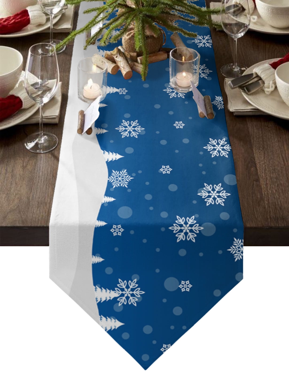 Snowflake Texture Blue Table Runner Country Wedding ration Tablecloth ...
