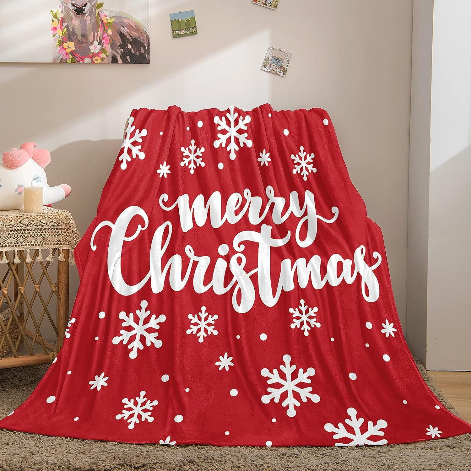 Snowflake Throw Blanket Christmas Blanket Red Flannel Fleece Blanket ...