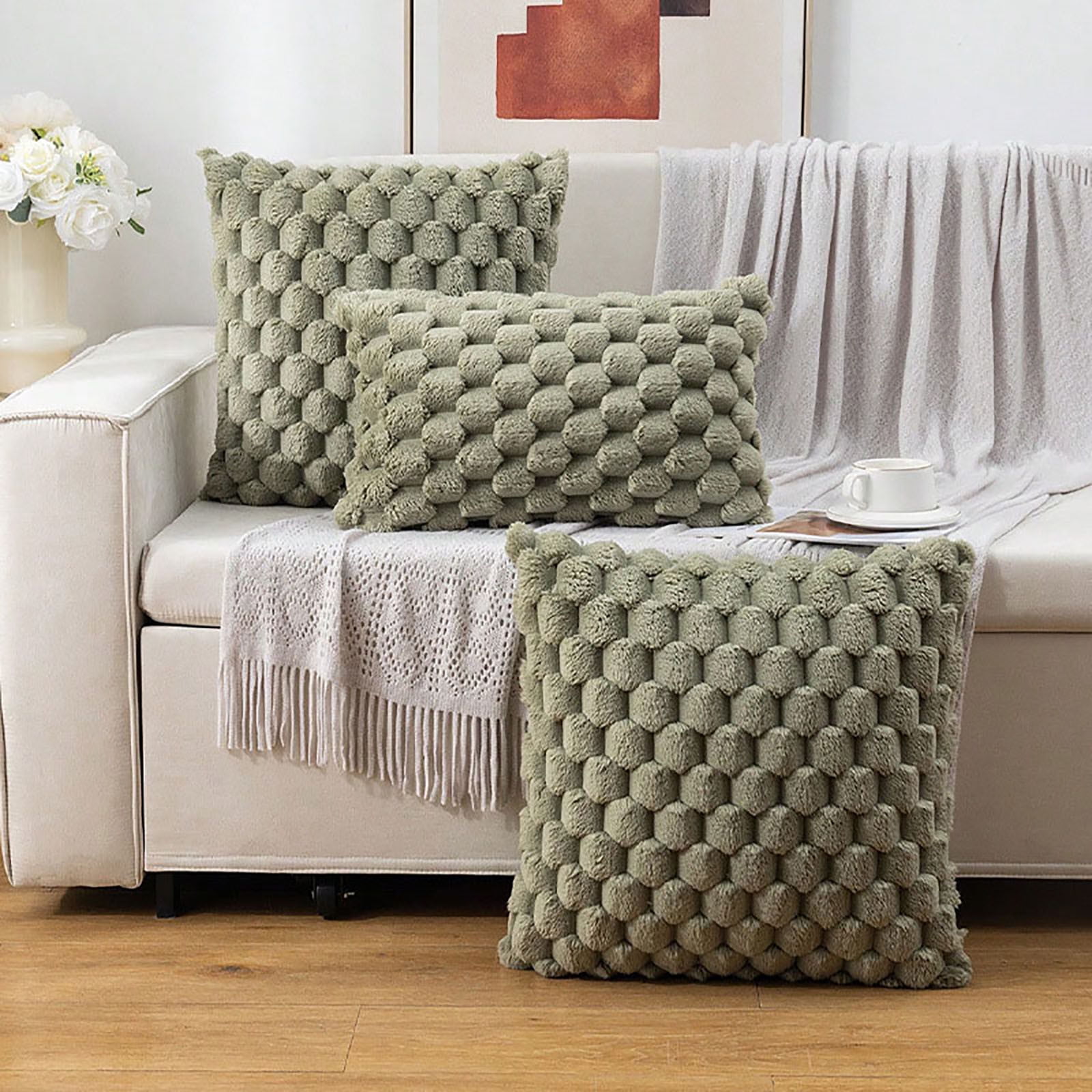 Snowflake Velvet Lumbar Pillow - 45x45cm Quilted Velvet Cushion for Sofa, Office & Bed | Solid ...