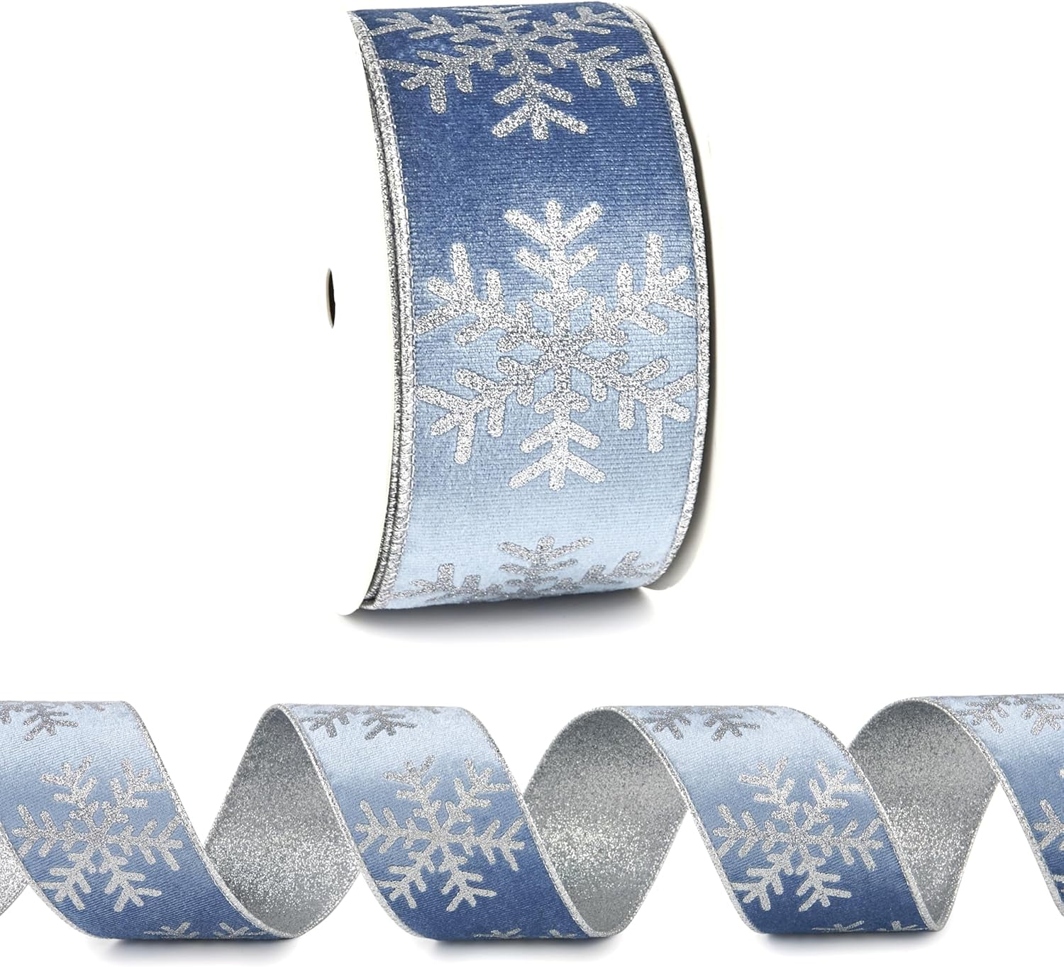 Snowflake Velvet Ribbon 2.5" x10 Yards Dusty Blue Velvet Ribbon with ...