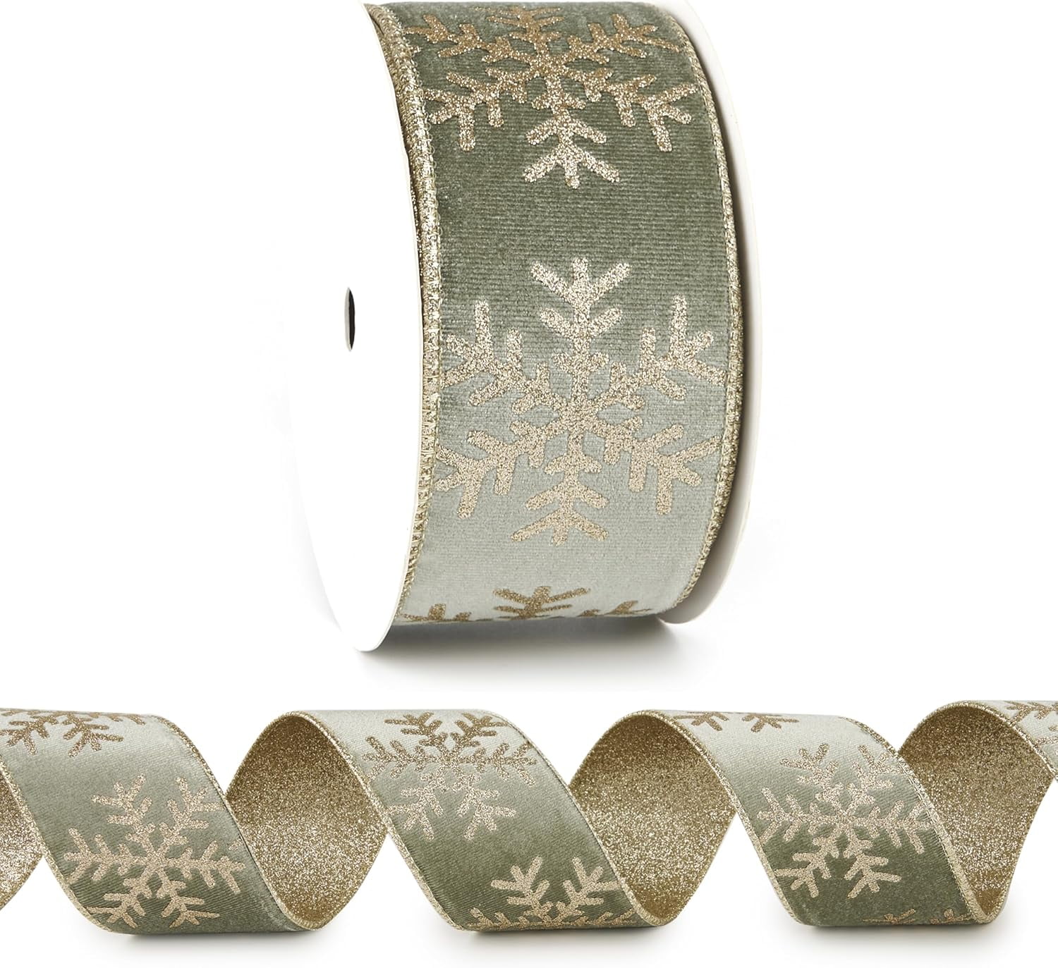 Snowflake Velvet Ribbon 2.5" x10 Yards Sage Green Velvet Ribbon with ...