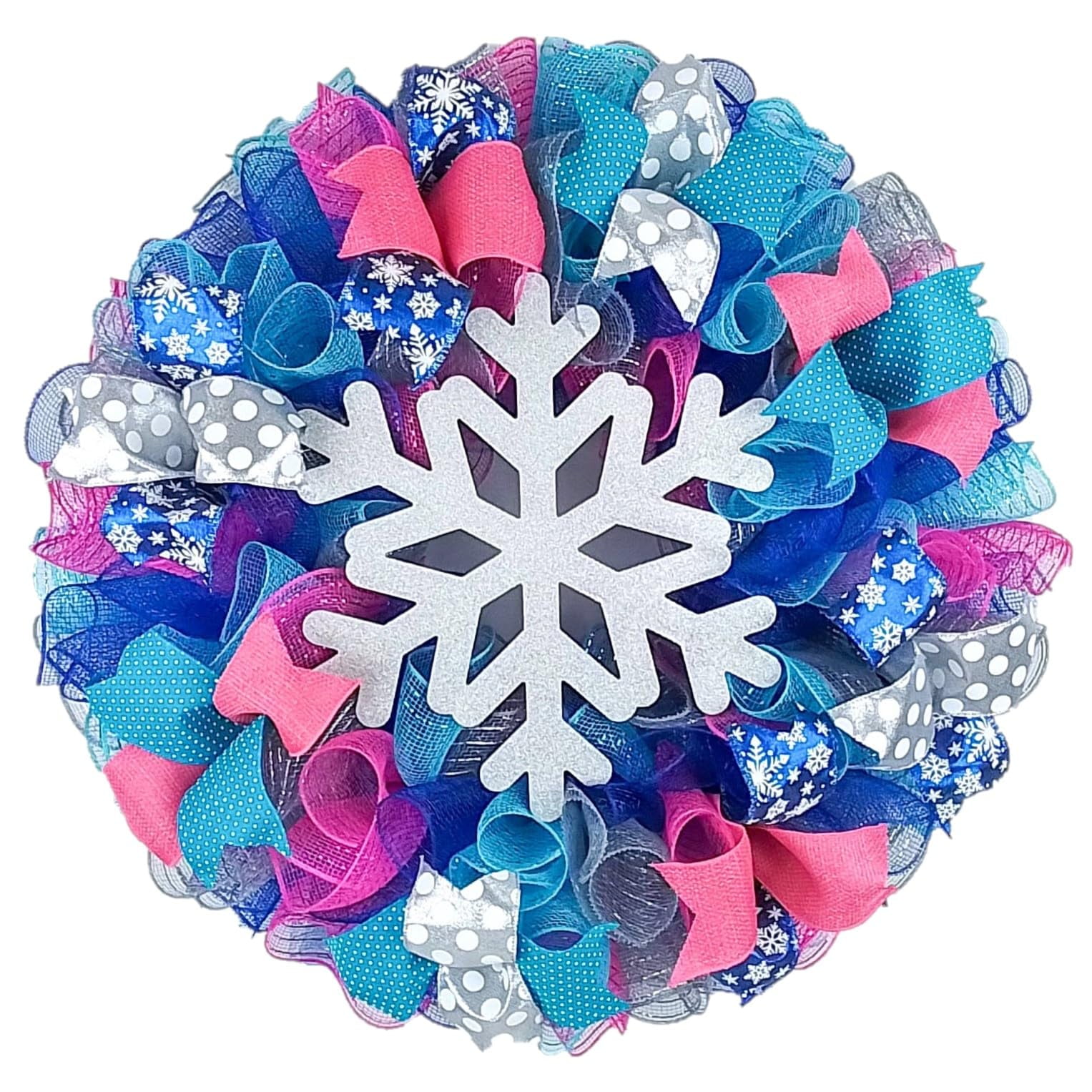 Snowflake Winter Pink Wreath - Christmas Decor - Outdoor Front Door ...