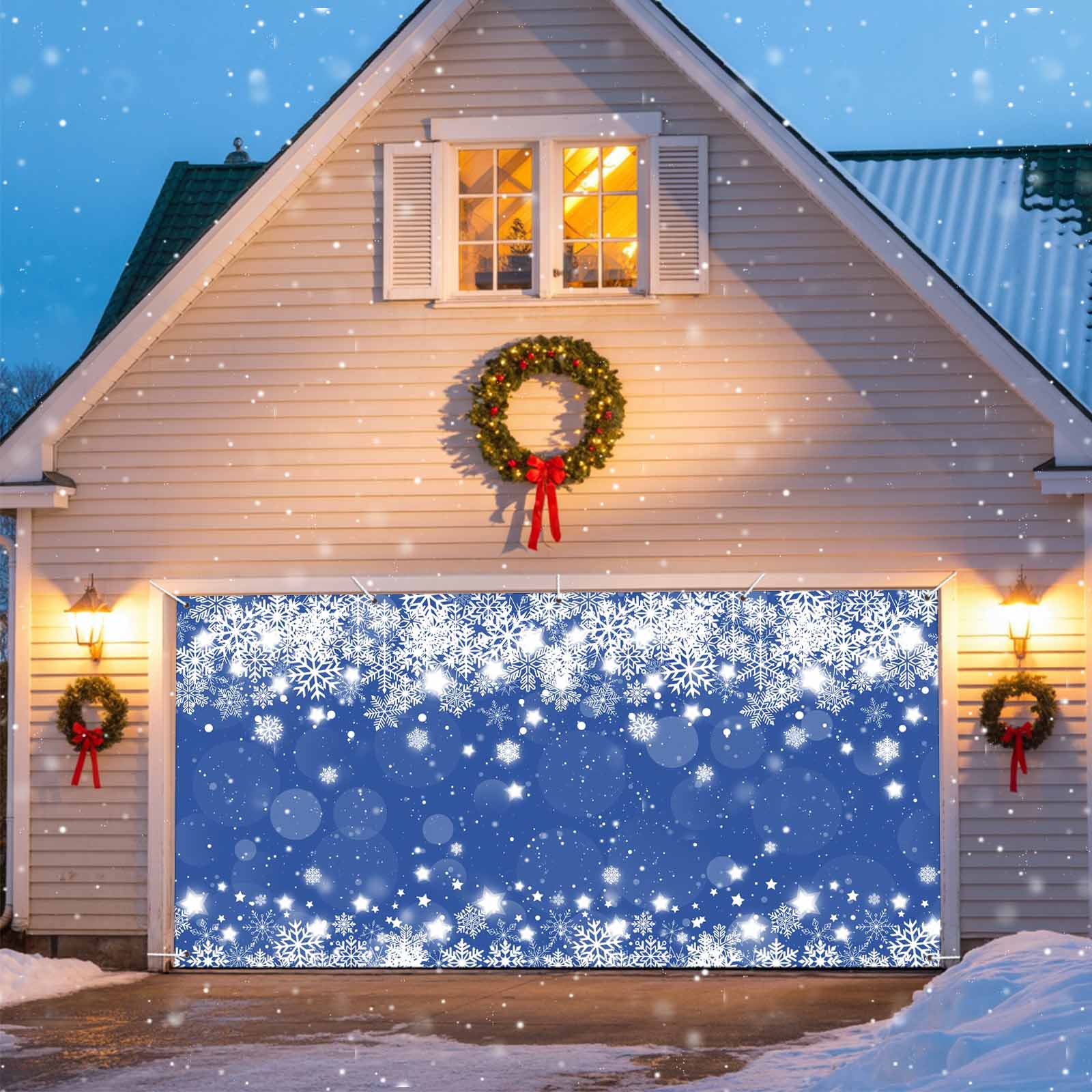 Snowflake Winter Scenery Garage Door Decorations, 6x13ft Garage Door ...