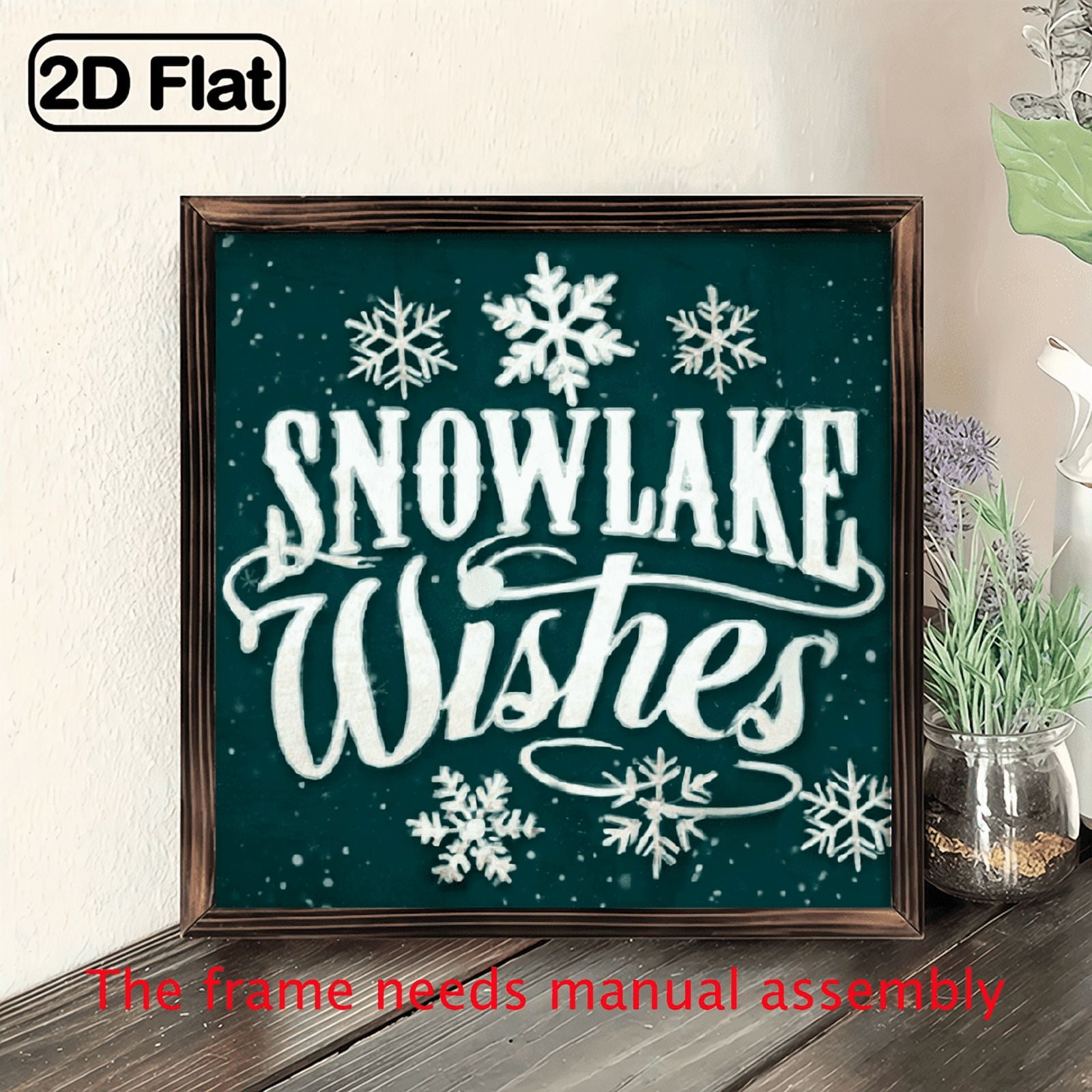 Snowflake Wishes Wooden Wall Decor - 8x8 Inch Farmhouse Style Sign with ...