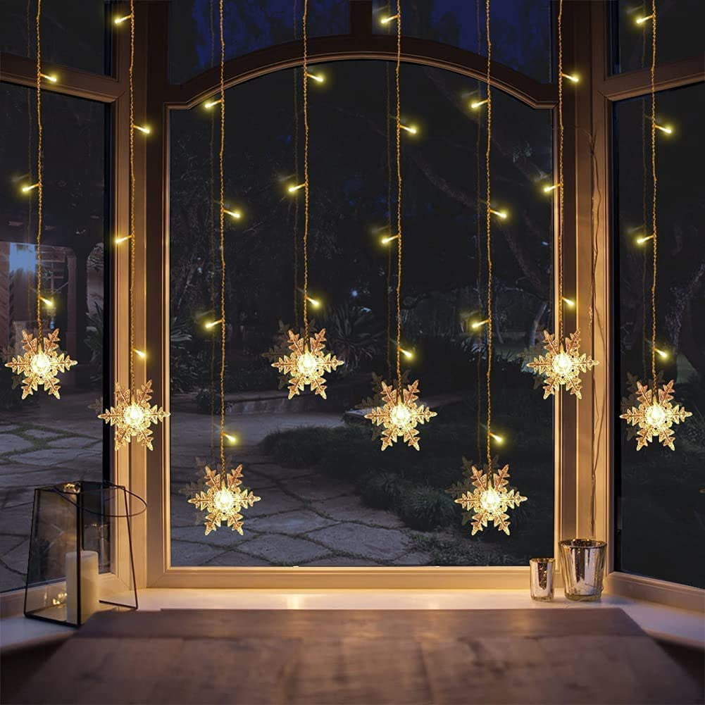 Snowflakes Curtain Lights, Christmas Snowflakes Lights with 8 Lighting ...