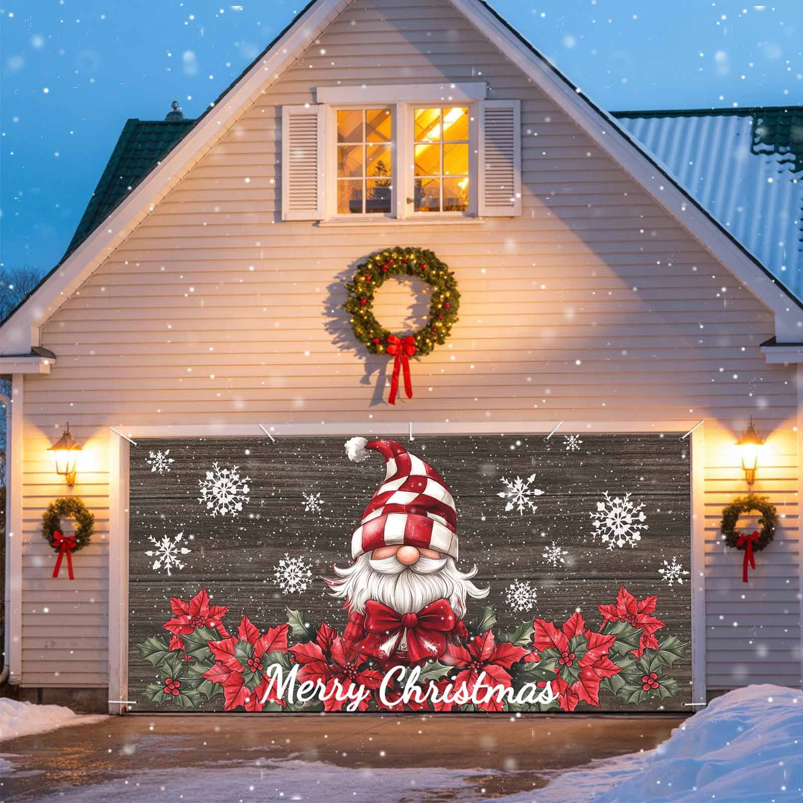 Snowflakes Gnome Garage Door Decorations, 6x13ft Garage Door Cover ...
