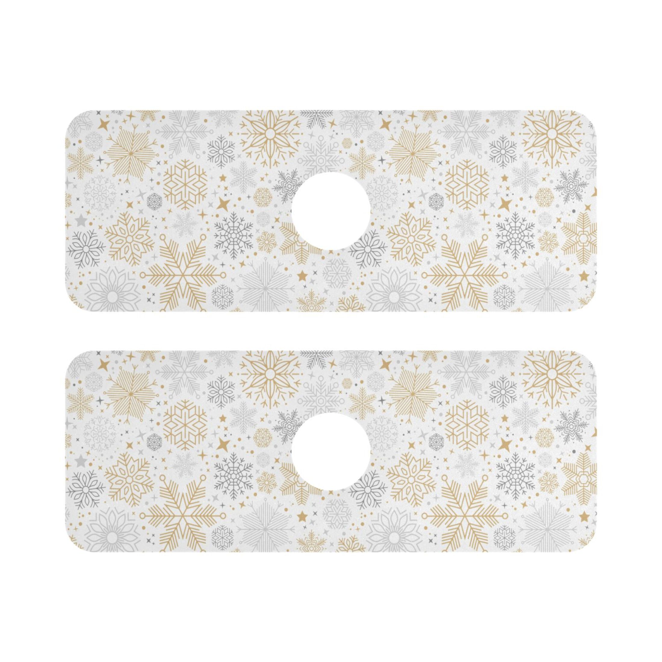 Snowflakes Print 2 PCs Sink Splash Guard Set Kitchen Faucet Drying Mat ...