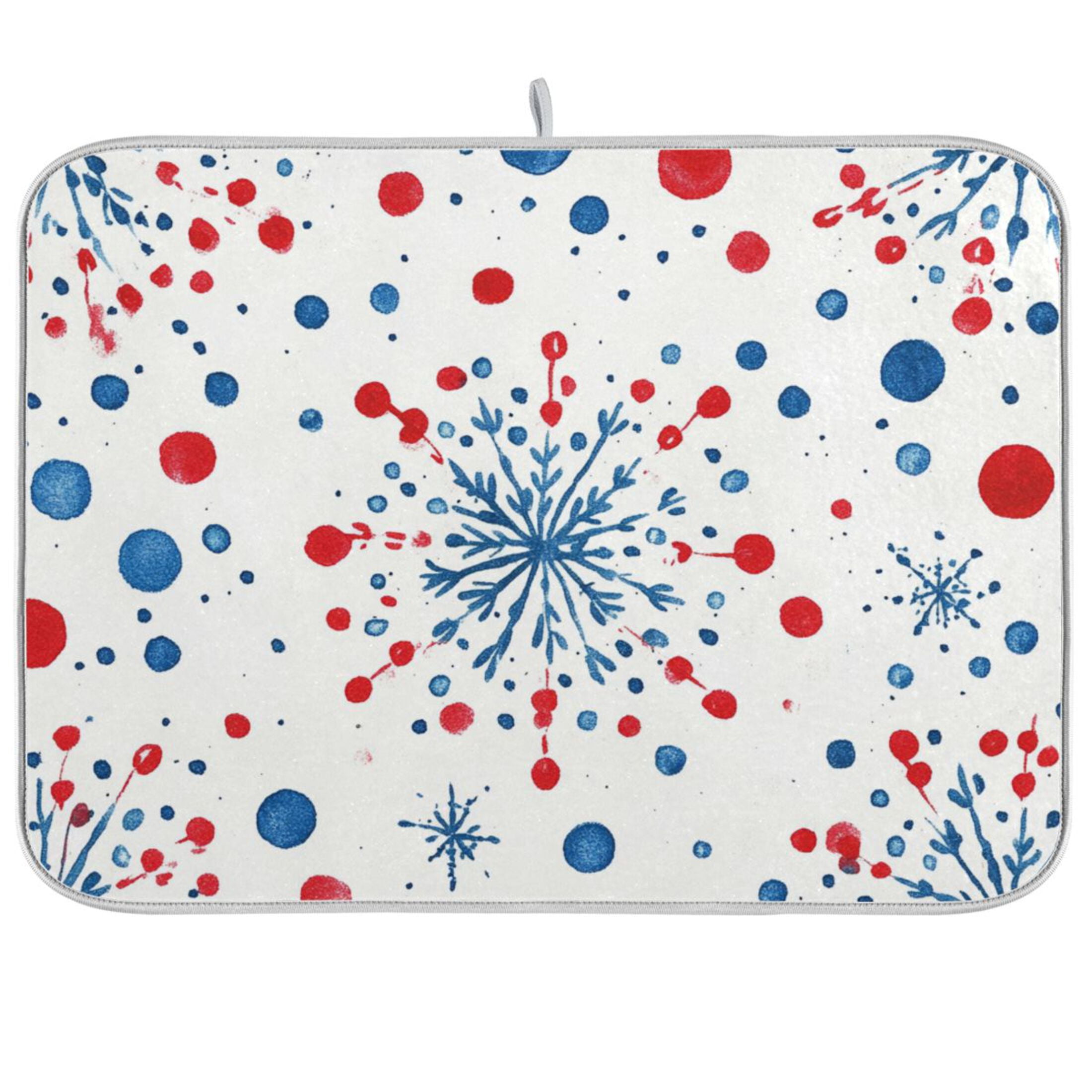 Snowflakes Red Blue Dots Dish Drying Mat Absorption Pad Kitchen Drainer ...