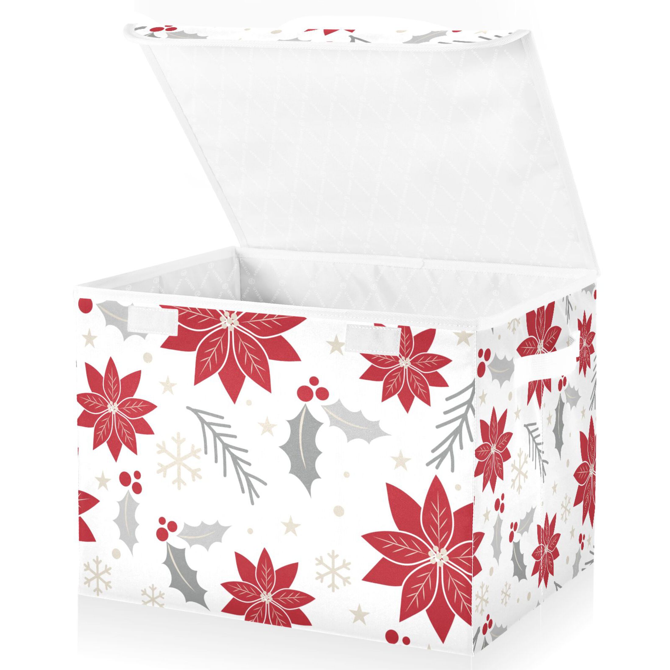 Snowflakes with Red Flowers Large Lidded Storage Bin Foldable Storage ...