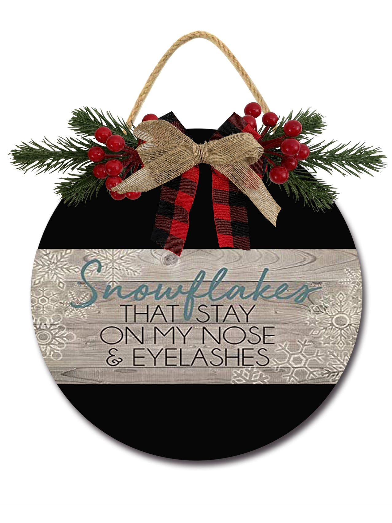 Snowflakes Sign Front Door Porch Decorations, Round Rustic Wood Hanging ...