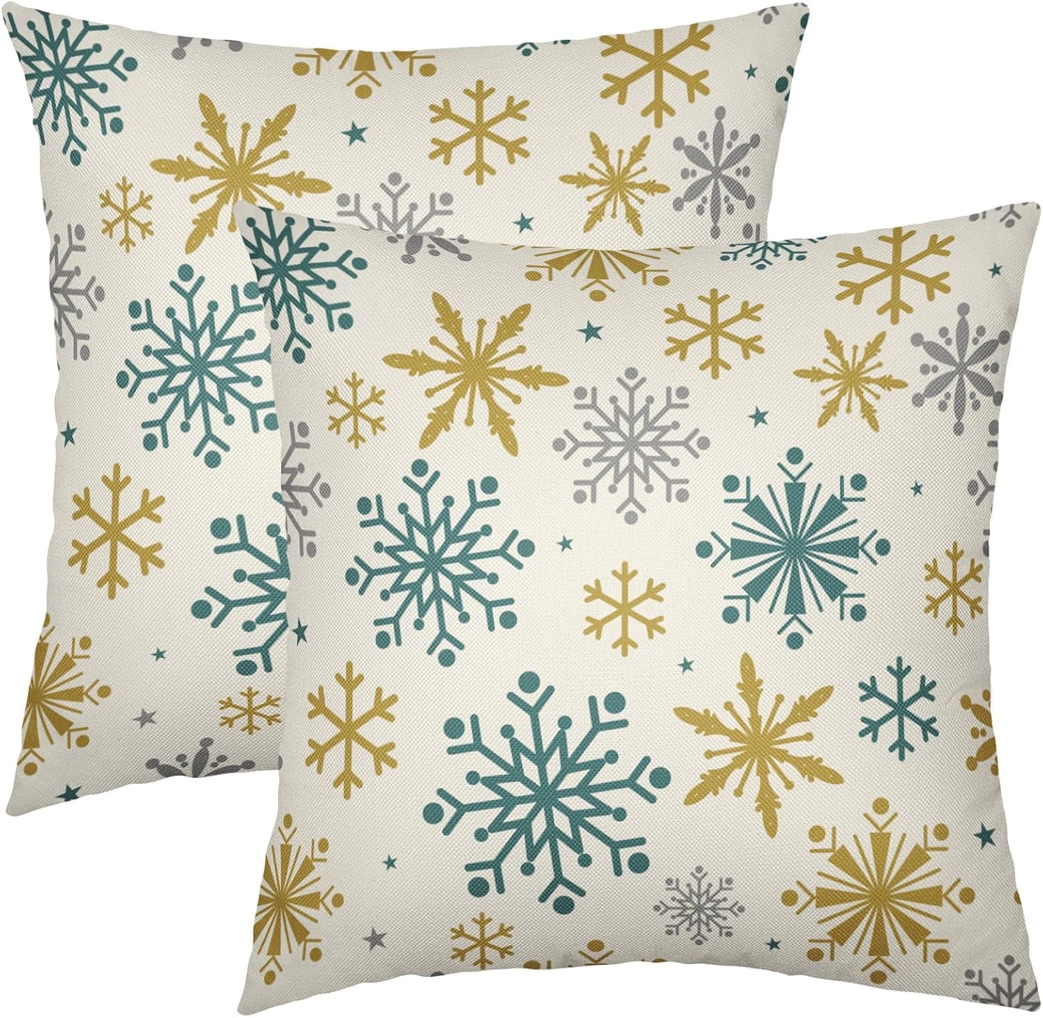 Snowflakes Winter Pillow Covers 16x16 Set of 2 Aqua Blue Yellow Gray ...