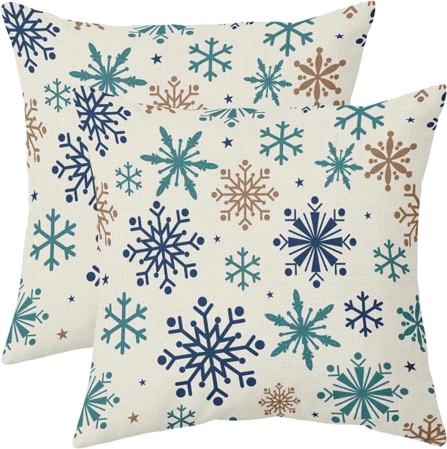 Snowflakes Winter Pillow Covers 16x16 Set of 2 Blue Teal Brown Rustic ...