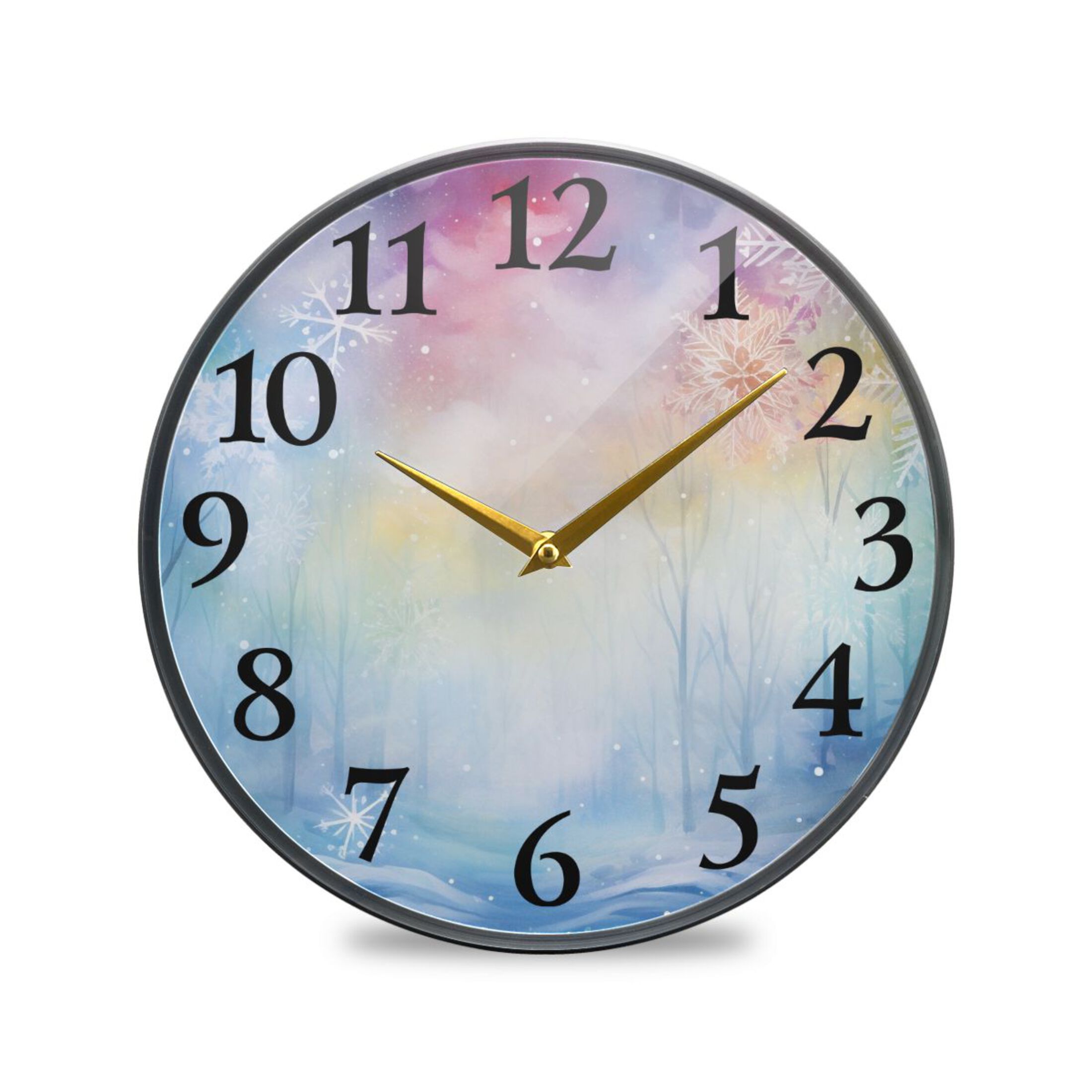 Snowflakes Winter Wall Clocks Battery Operated 9.5 Inch Round Clock ...