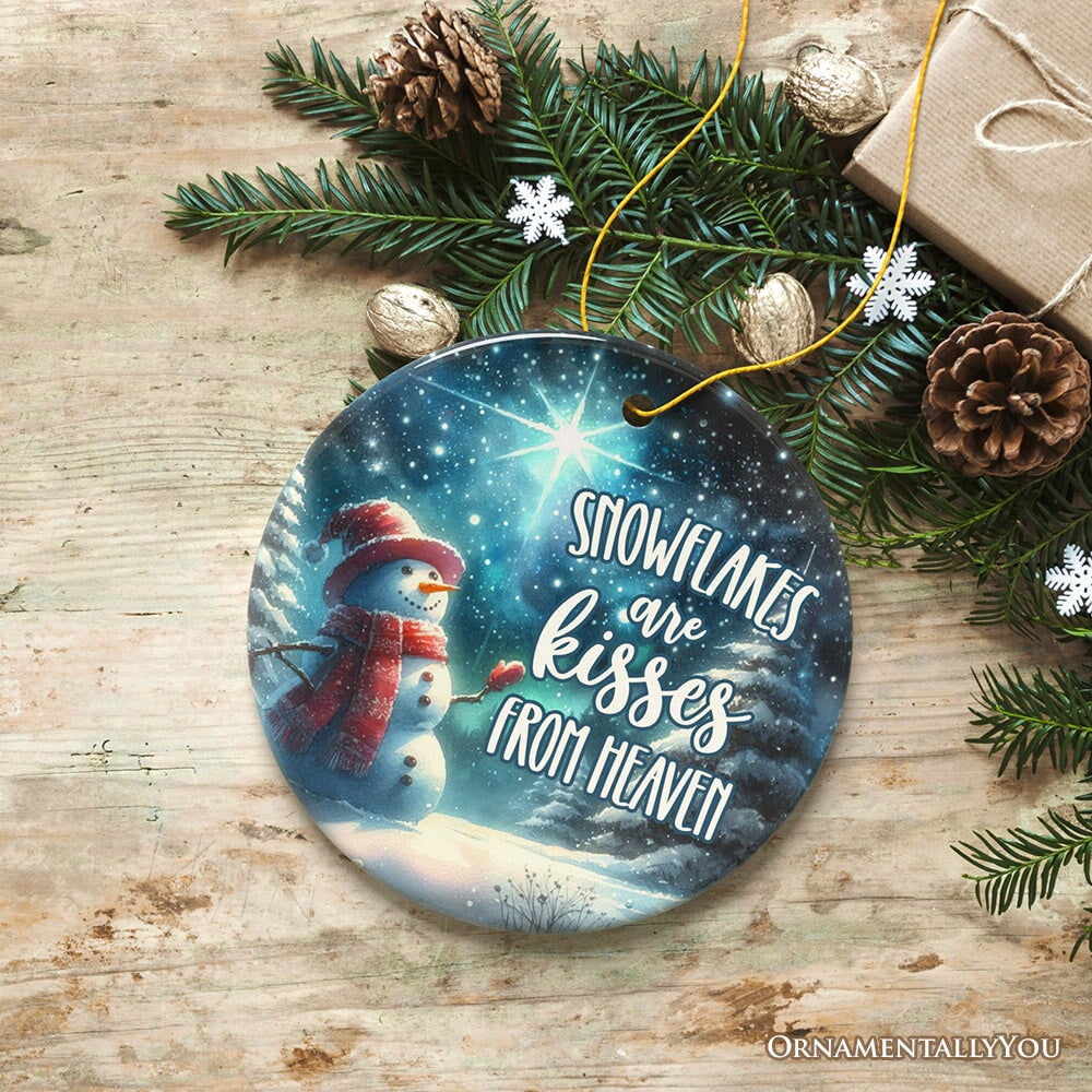 Snowflakes are Kisses from Heaven Christmas Ornament, Snowman in ...
