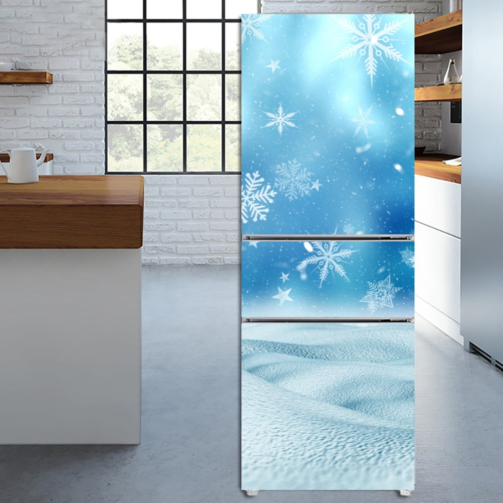 Snowflakes in Blue Sky Stickers Door Cover Refrigerator Wallpaper ...