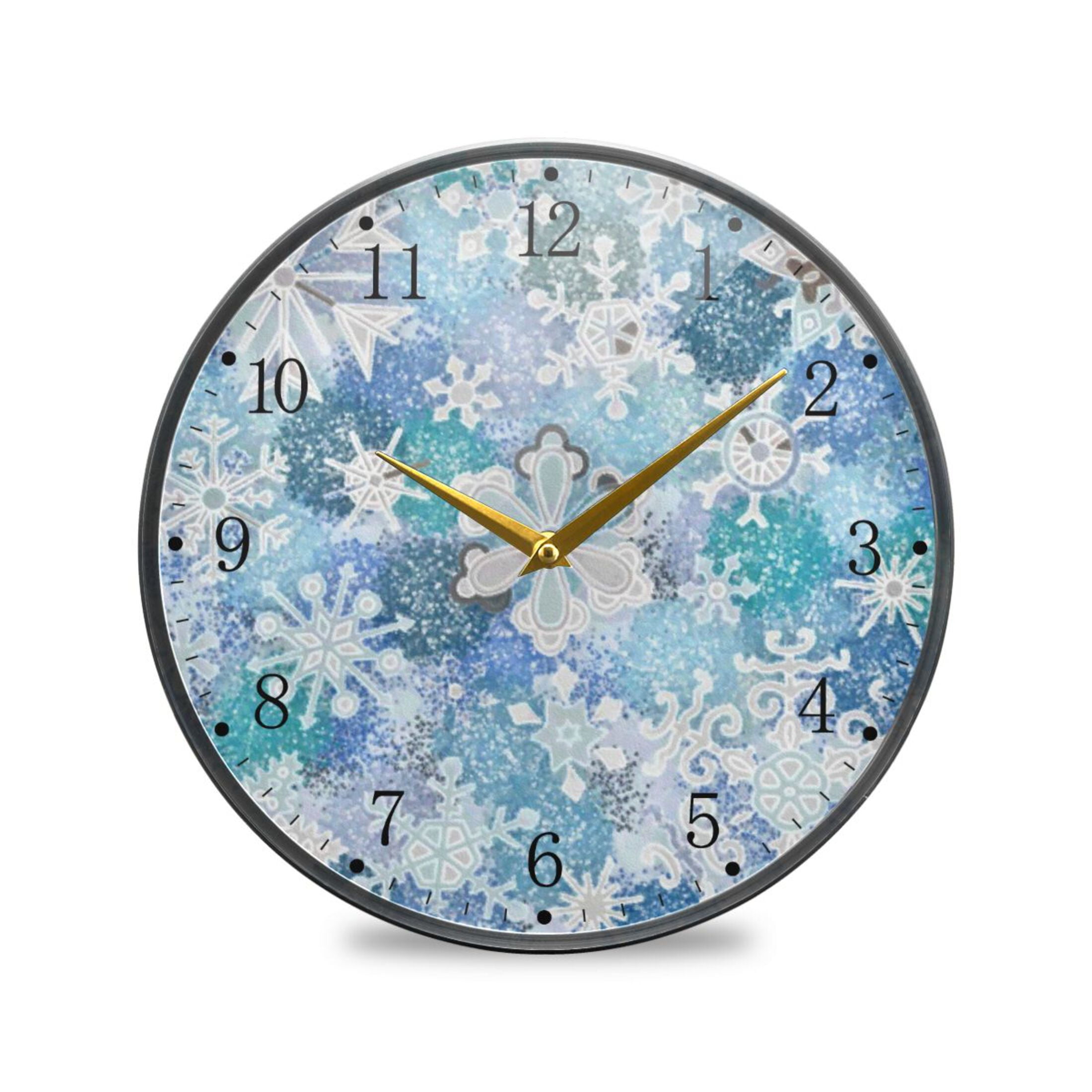 Snowflakes in Blue Tie Dye Acrylic Wall Clocks Quiet Round Clock ...