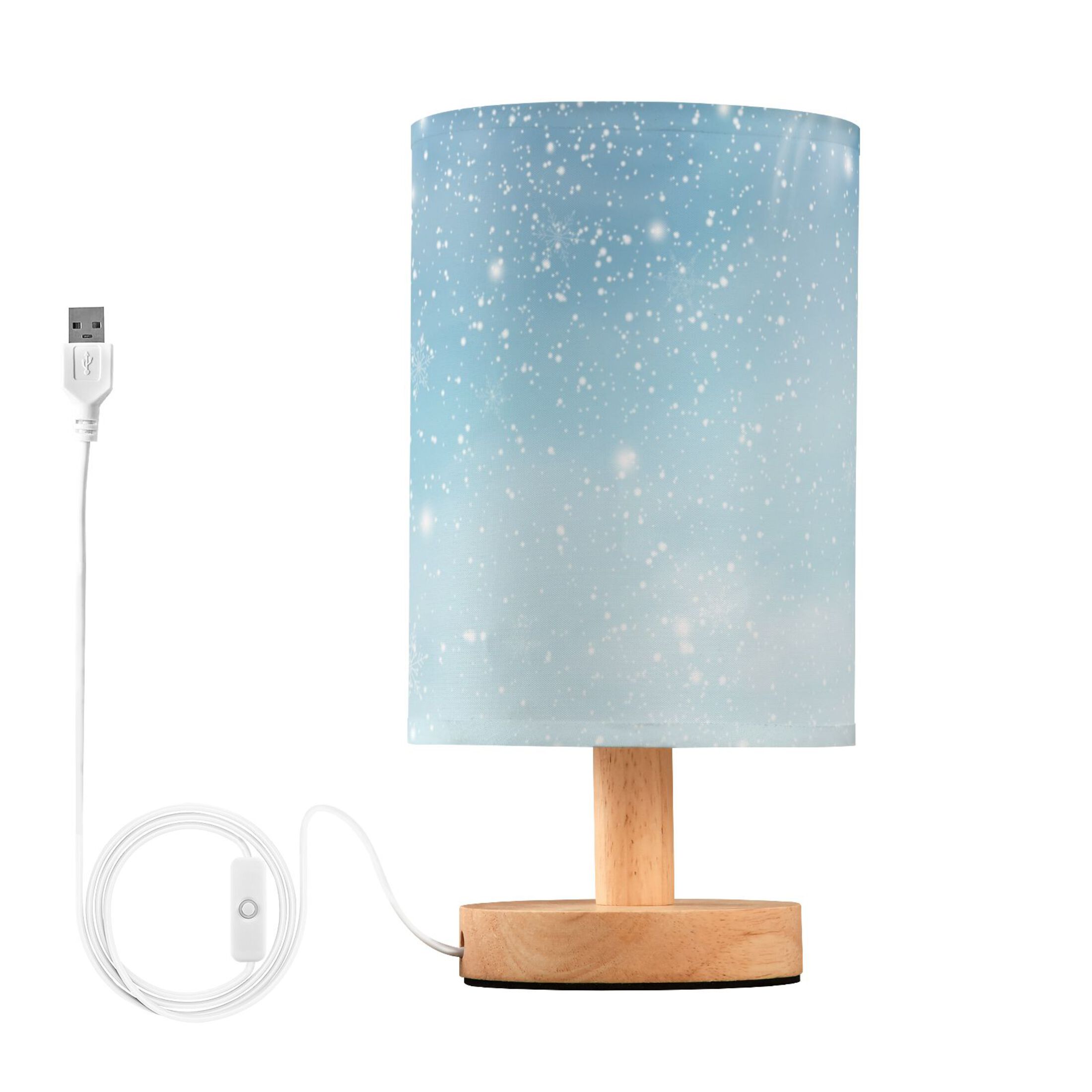Snowflakes on Blue Bedside Table Lamp LED Warm Lights with USB Charging ...