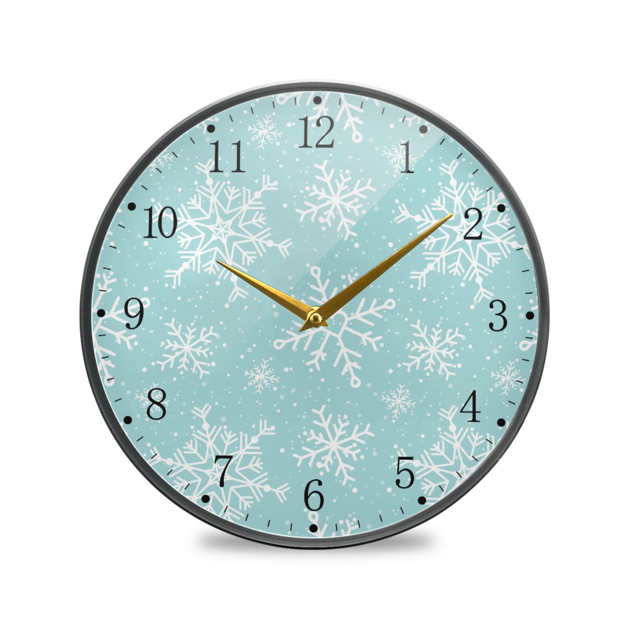 Snowflakes on Turquoise Acrylic Wall Clocks Quiet Round Clock Battery ...