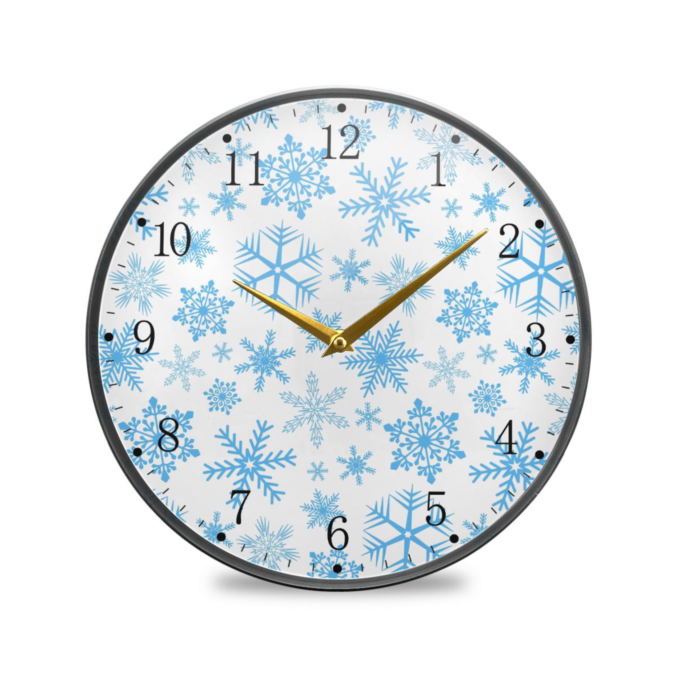 Snowflakes with Blue Acrylic Wall Clocks Quiet Round Clock Battery ...