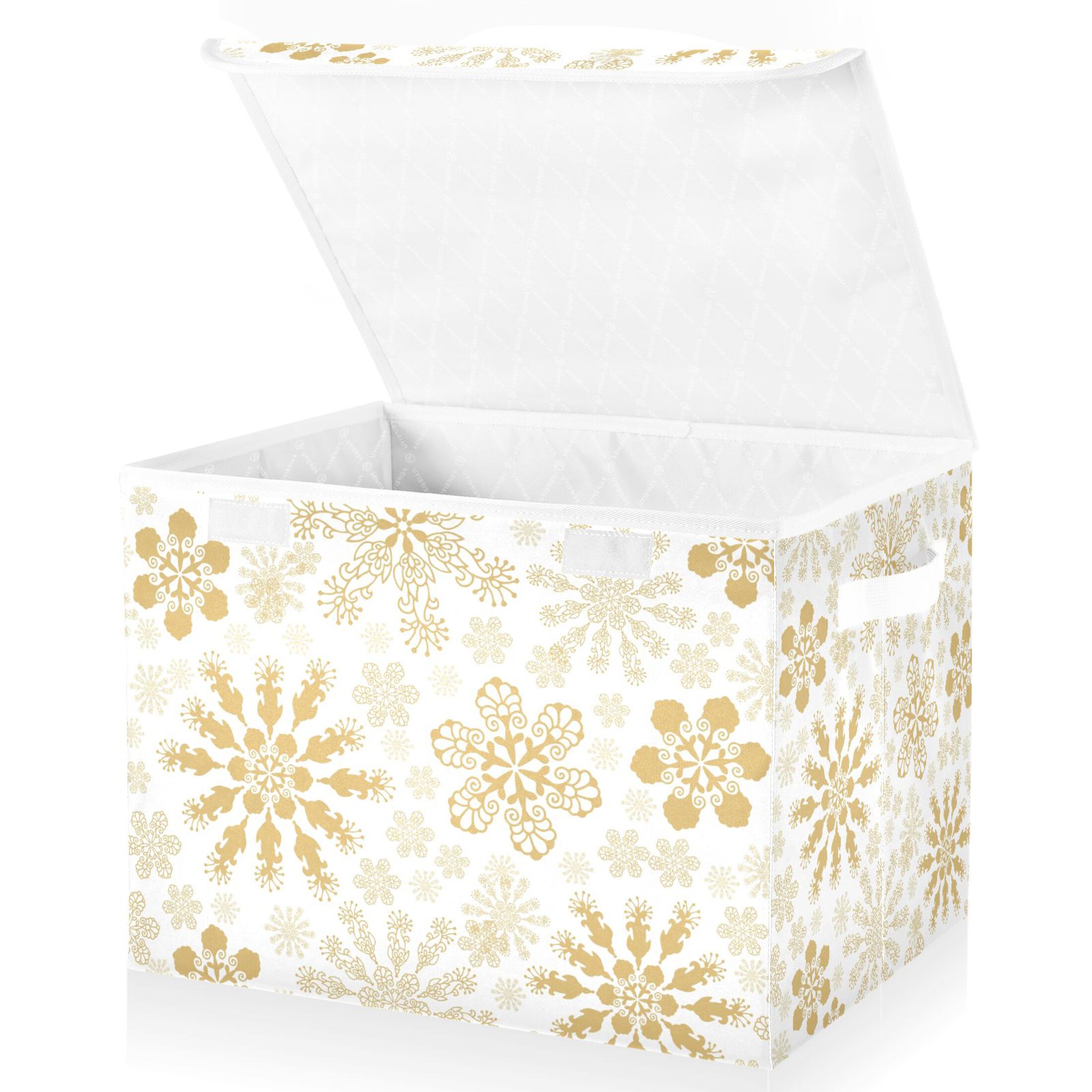Snowflakes with Golden Large Lidded Storage Bin Foldable Storage Boxes ...