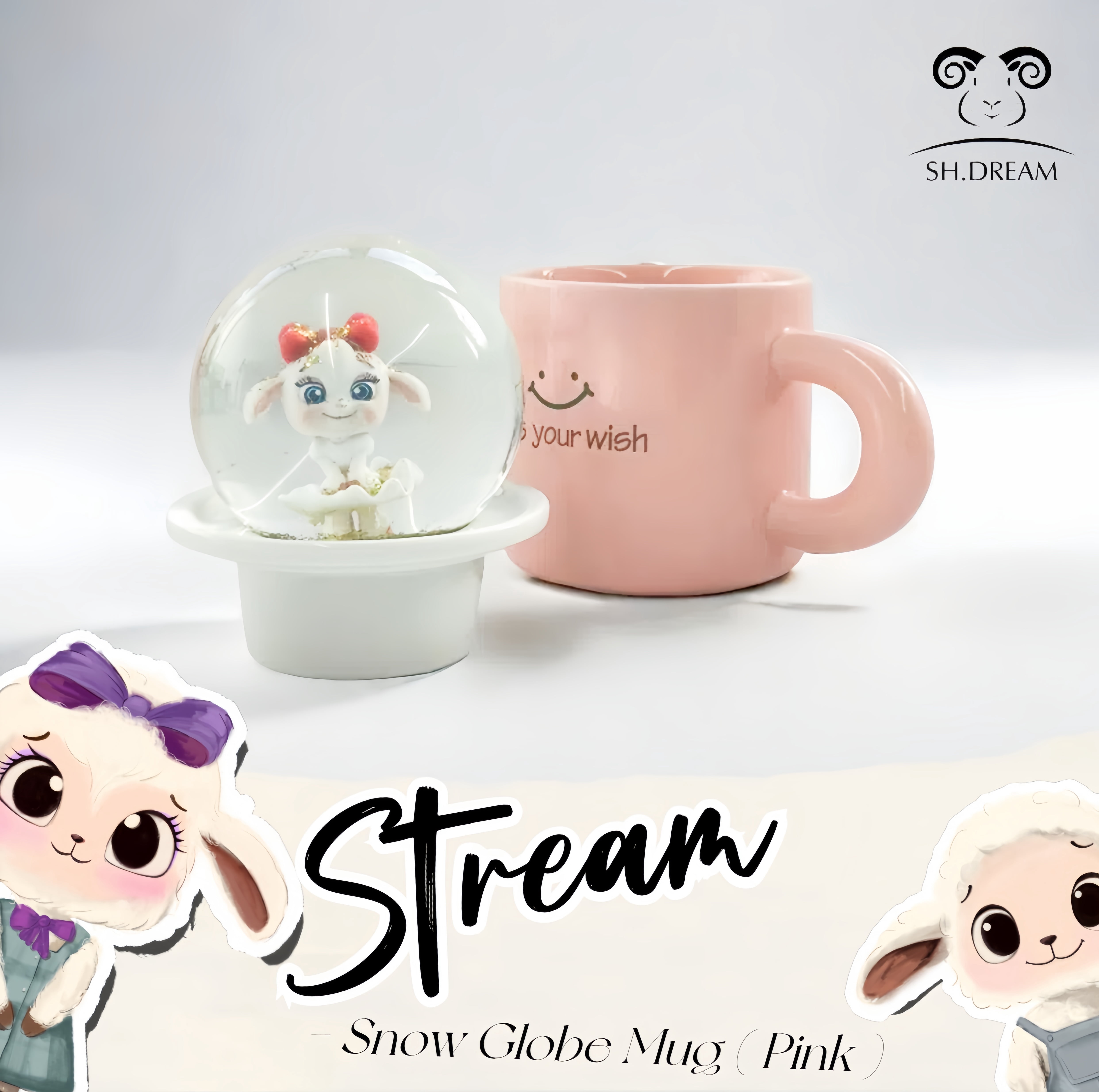 Snowglobe Mug Adorable Pink Ceramic Cup with Crystal Snow Globe and ...