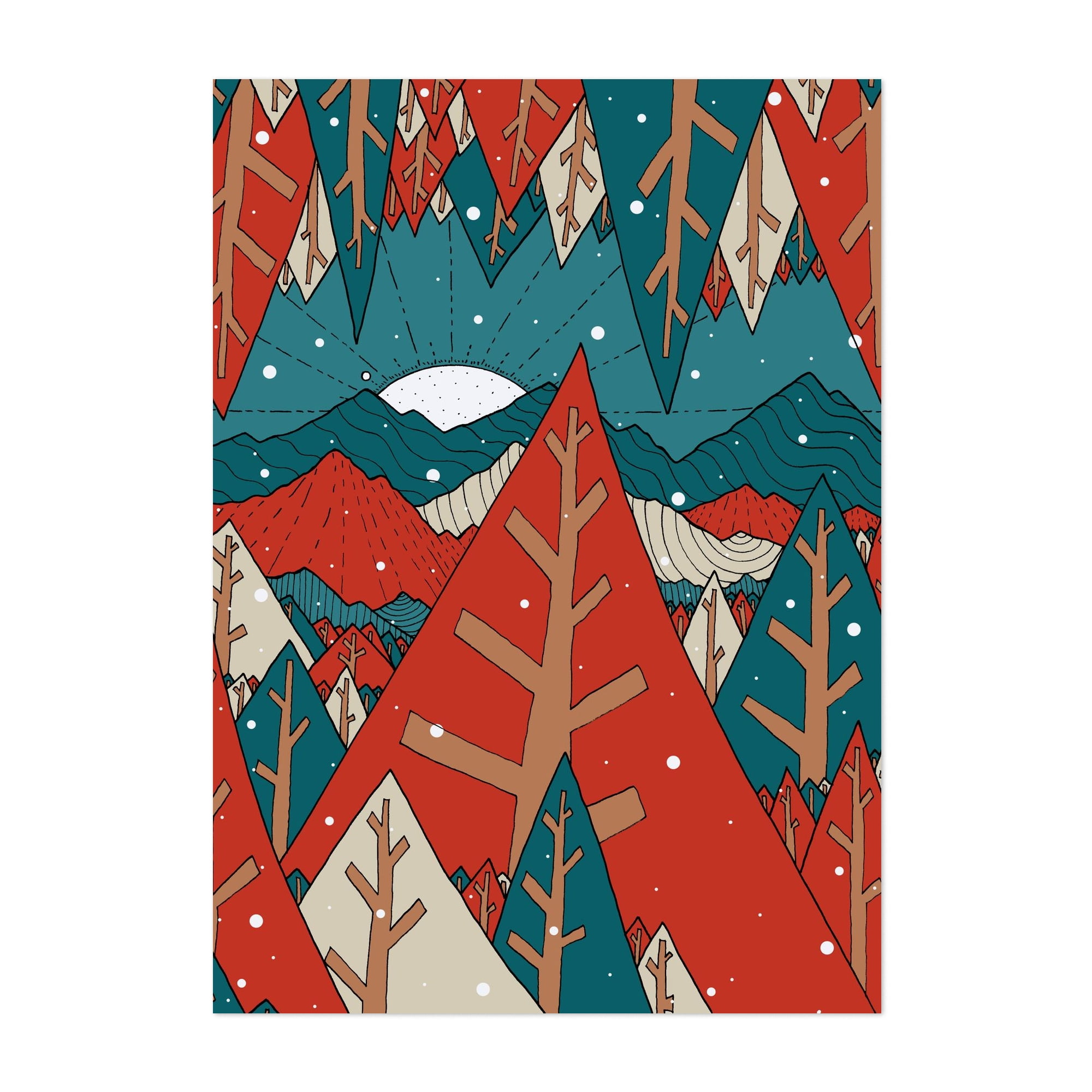 Snowing lands - Illustration Geometric Winter Abstract Forest Mountain ...