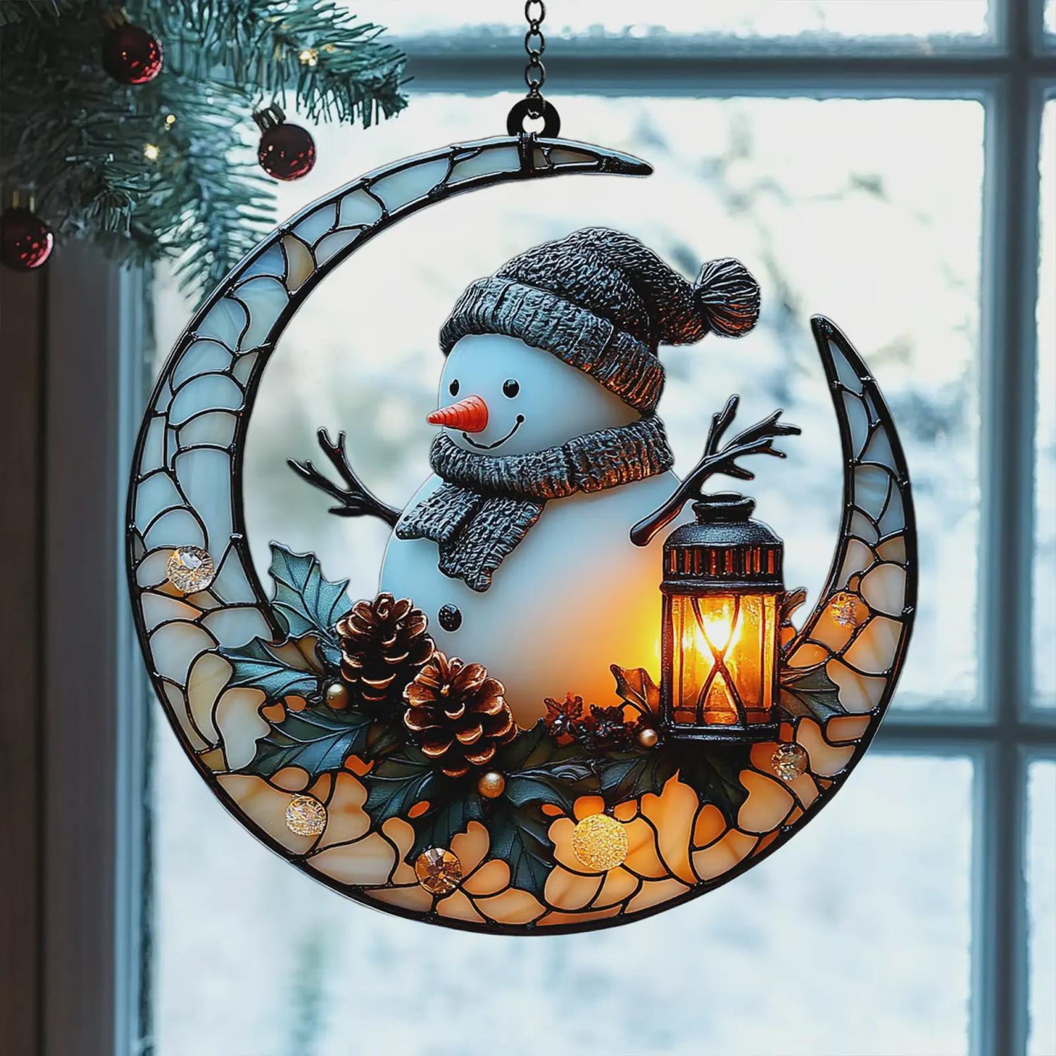 Snowman Acrylic Suncatcher and Ornament, 2025 Faux Stained Glass ...